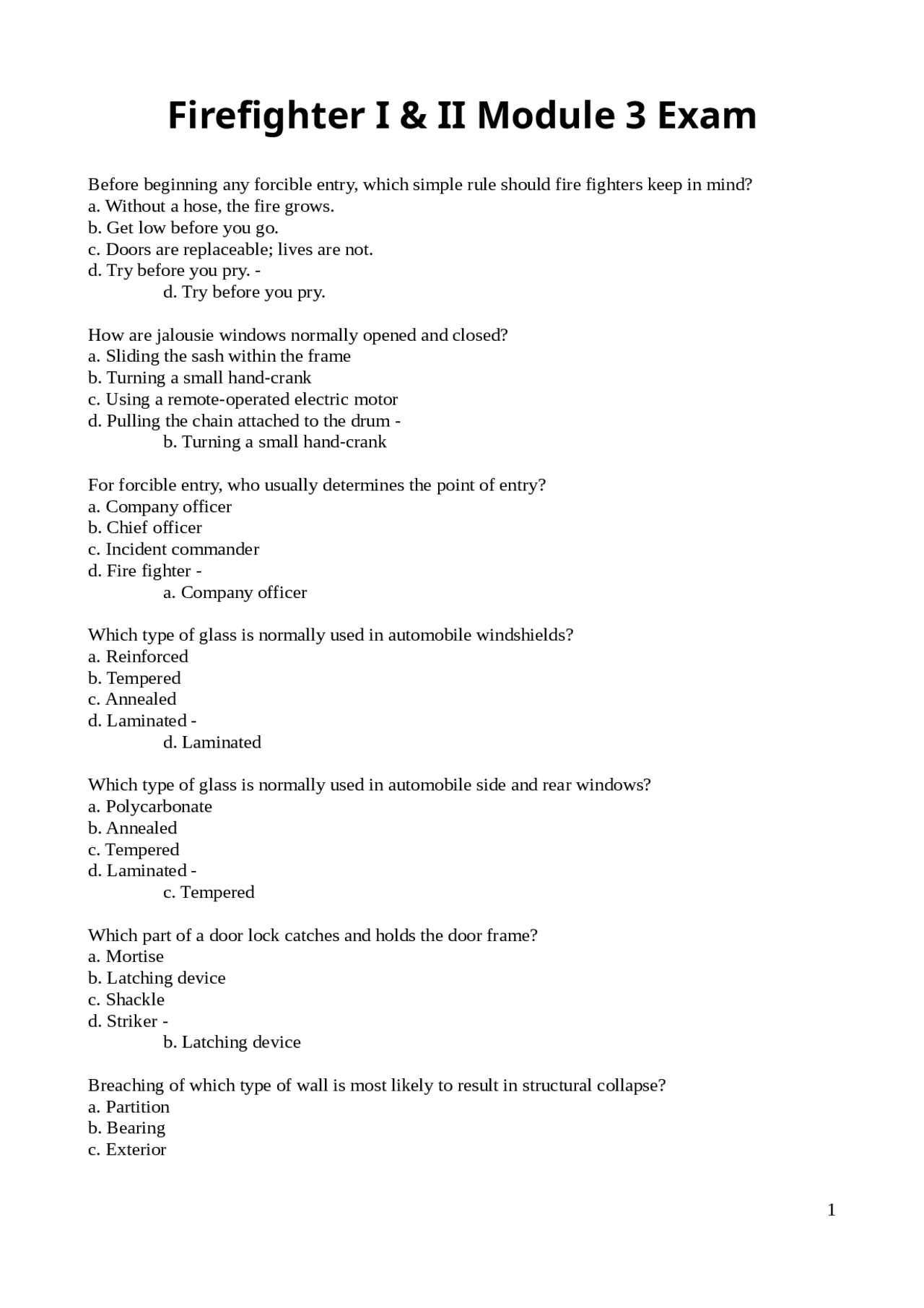 Firefighter I & II Module 3 Exam: Multiple Choice Questions and Answers ...