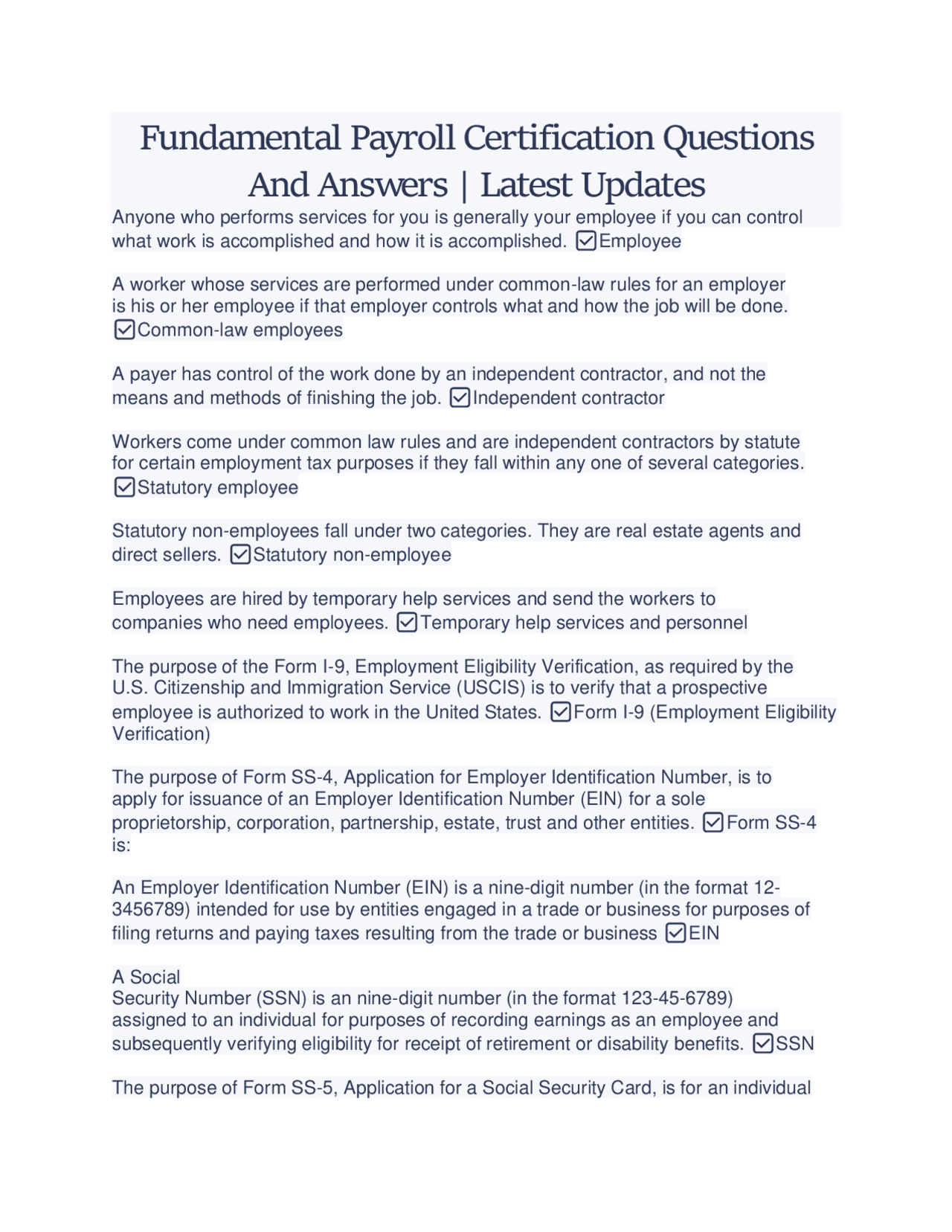 Fundamental Payroll Certification Questions And Answers | Latest ...