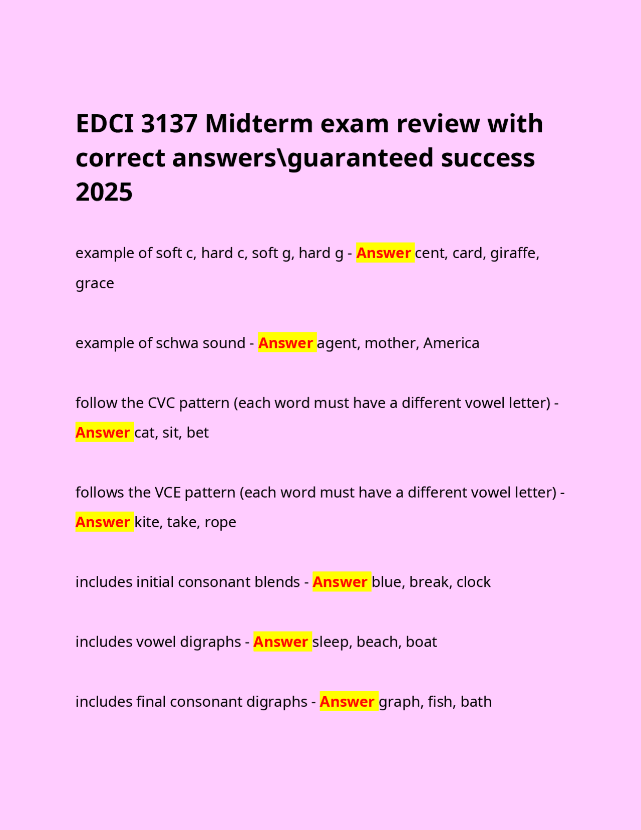 EDCI 3137 Midterm exam review with correct answers\guaranteed success 2025 example of sof ...
