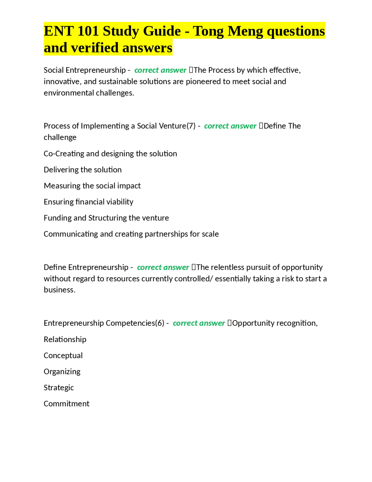 ENT 101 Study Guide - Tong Meng questions and verified answers | Exams ...