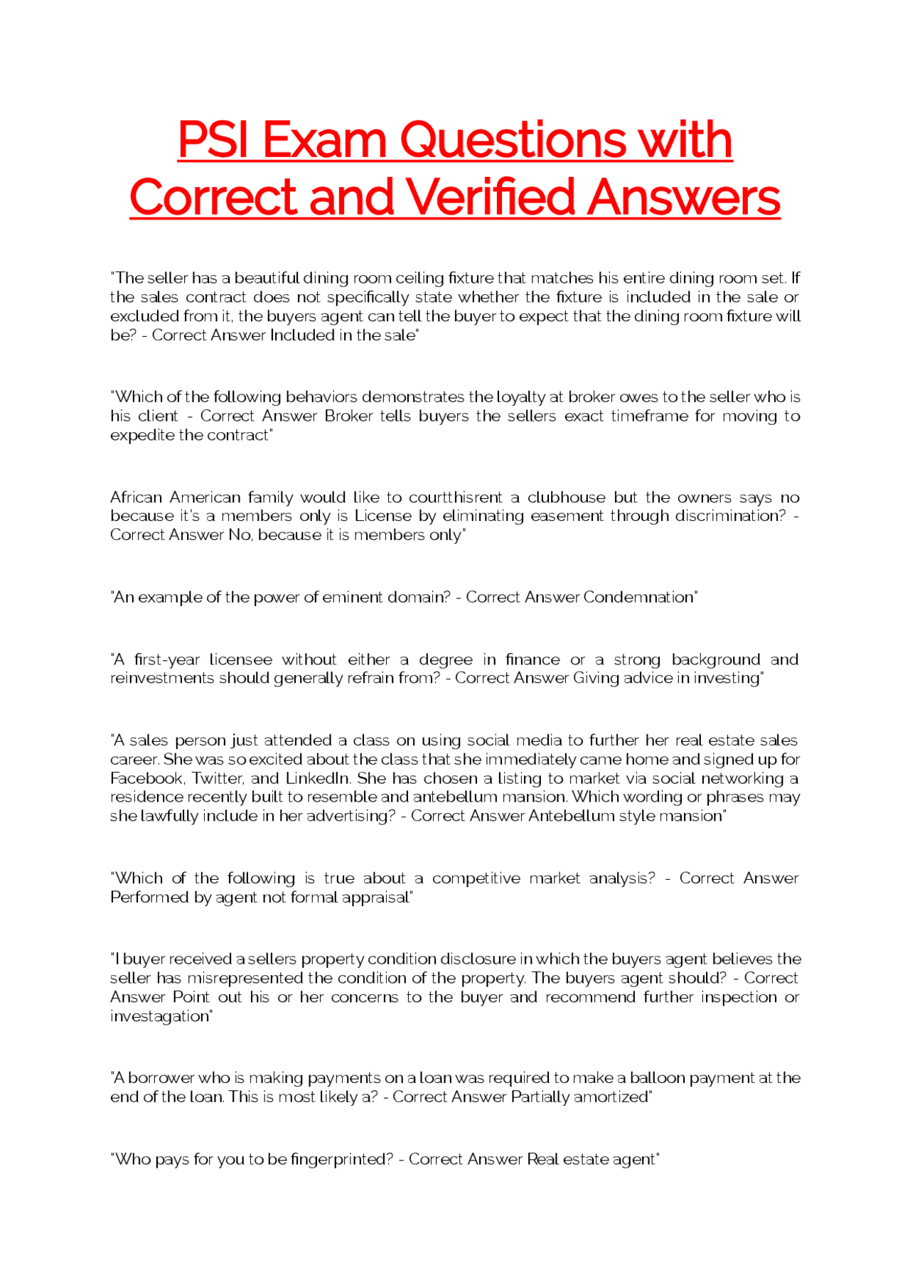 PSI Exam Questions with Correct and Verified Answers. Graded A+ | Exams ...