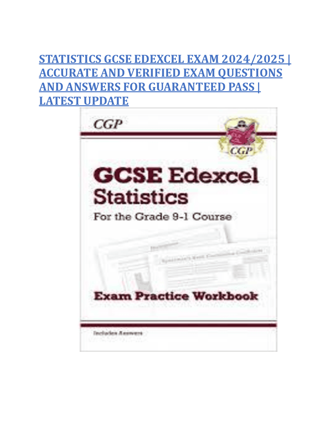 STATISTICS GCSE EDEXCEL EXAM 2024/2025 | ACCURATE AND VERIFIED EXAM ...