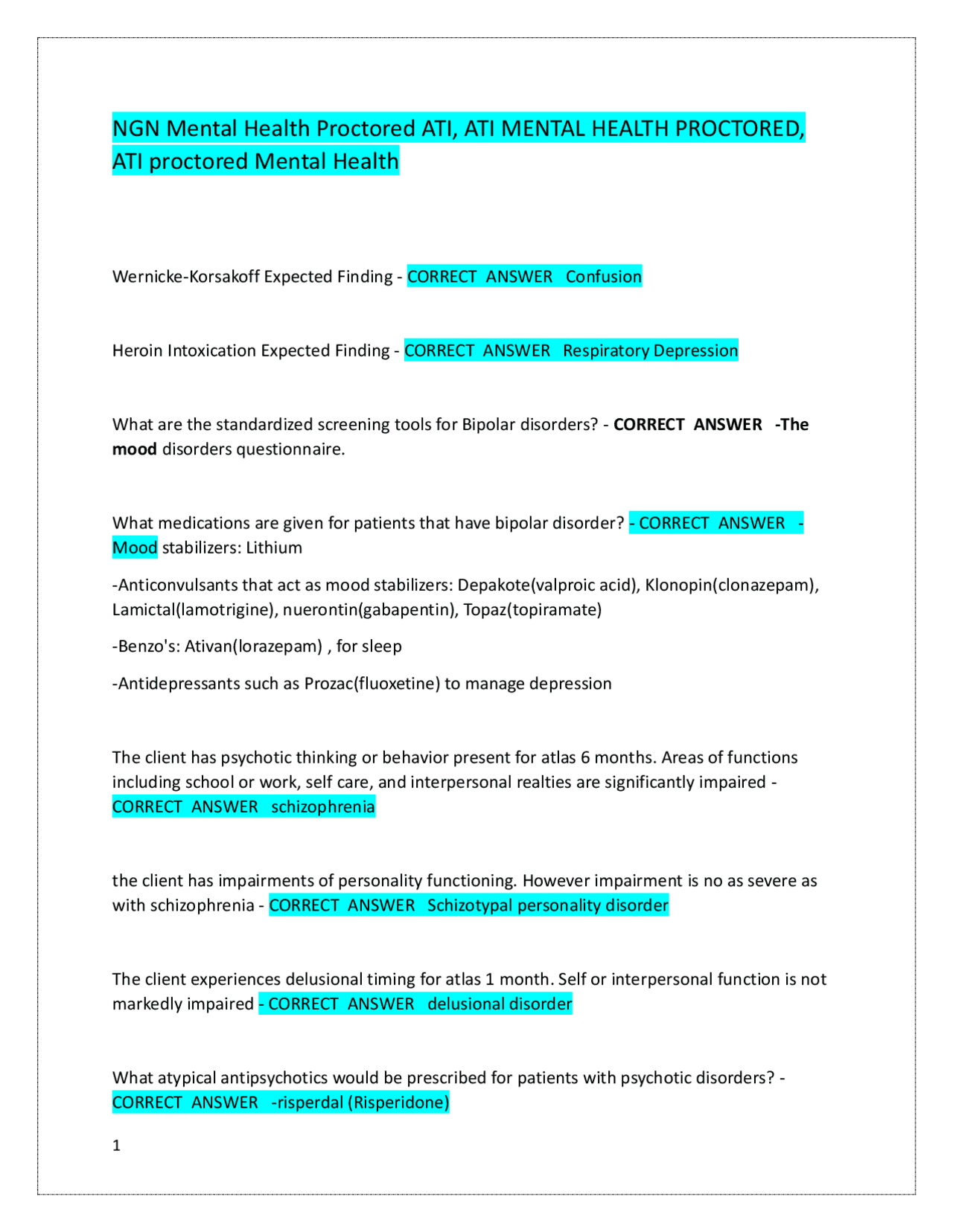 Mental Health Nursing Study Guide: Key Concepts, Medications, and ...