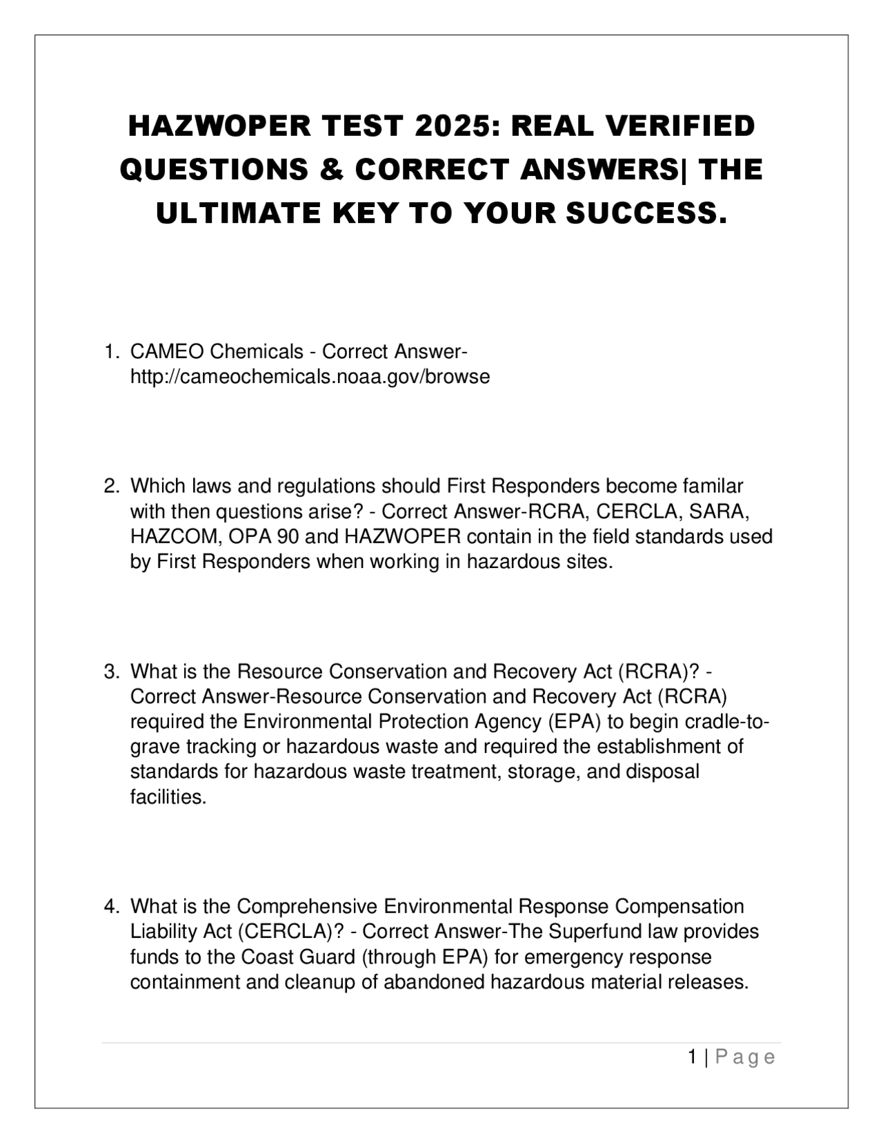 HAZWOPER TEST 2025: REAL VERIFIED QUESTIONS & CORRECT ANSWERS. | Exams ...