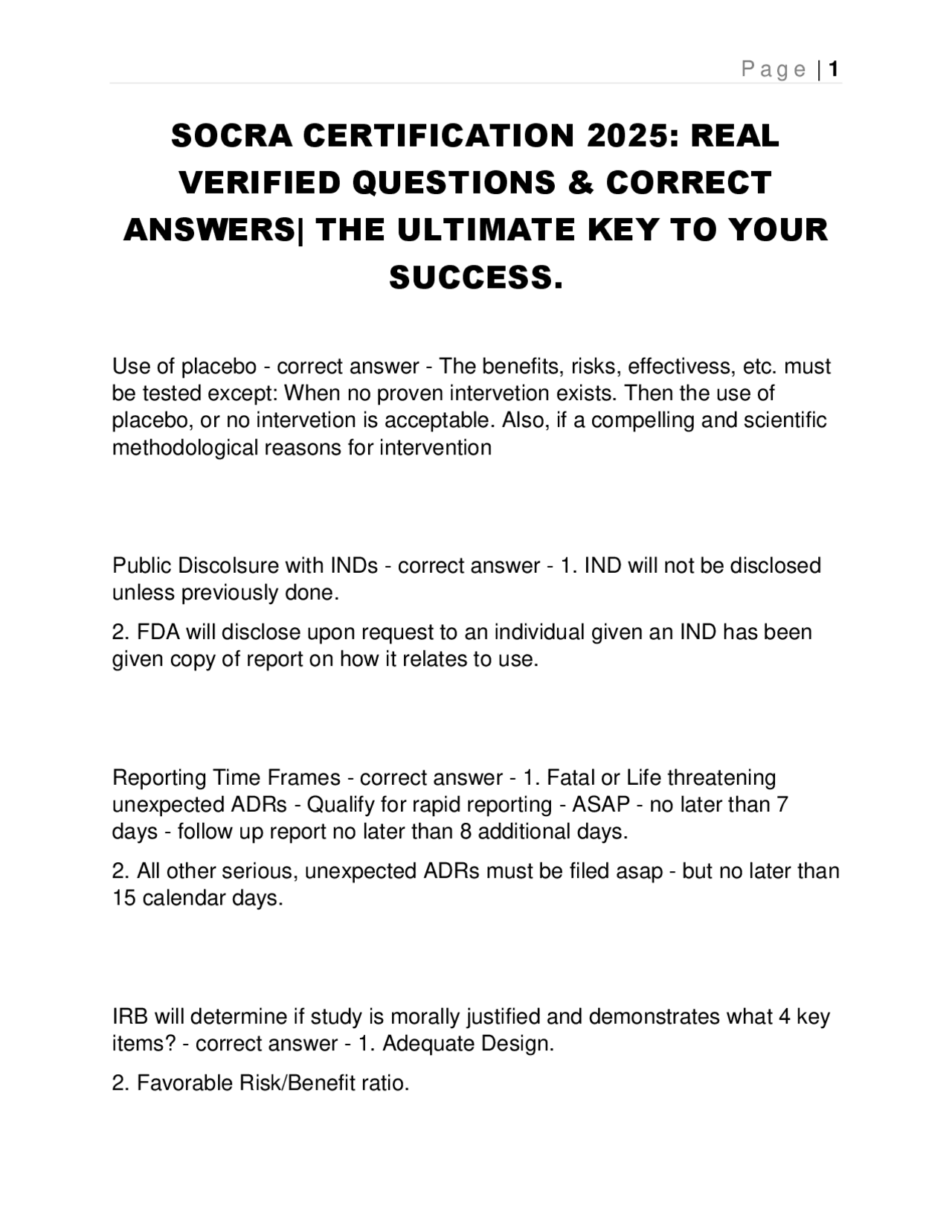 SOCRA CERTIFICATION 2025: REAL VERIFIED QUESTIONS & CORRECT ANSWERS ...