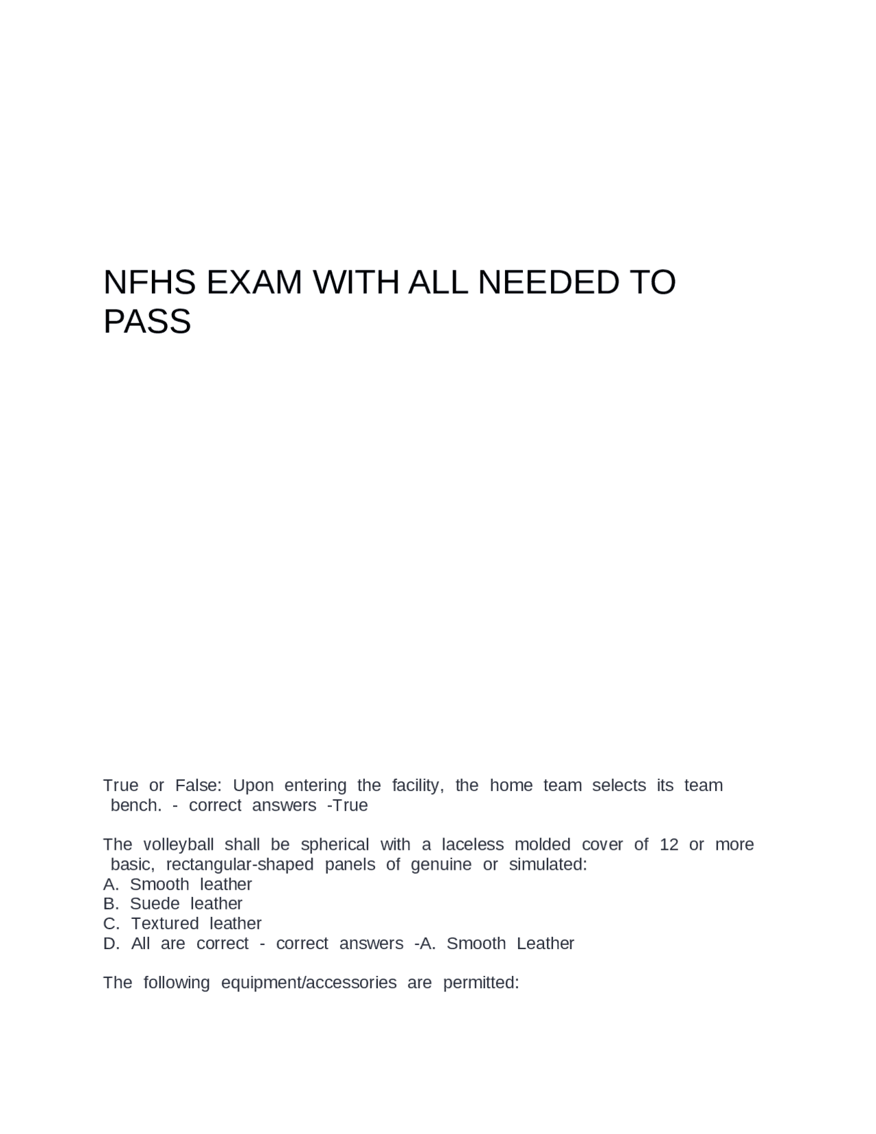 NFHS EXAM WITH ALL NEEDED TO PASS.docx | Exams Nursing | Docsity