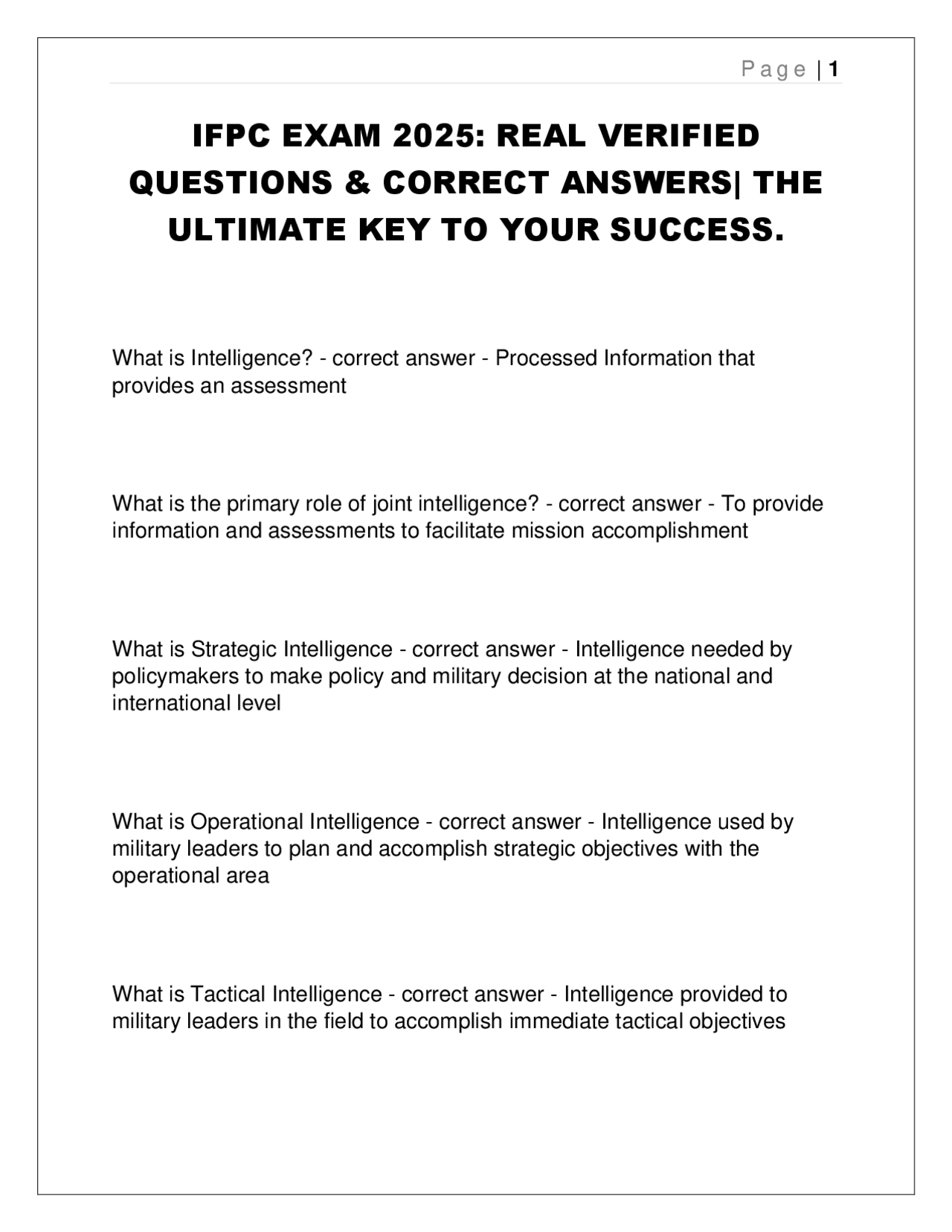 IFPC EXAM 2025: REAL VERIFIED QUESTIONS & CORRECT ANSWERS. | Exams Military leadership | Docsity