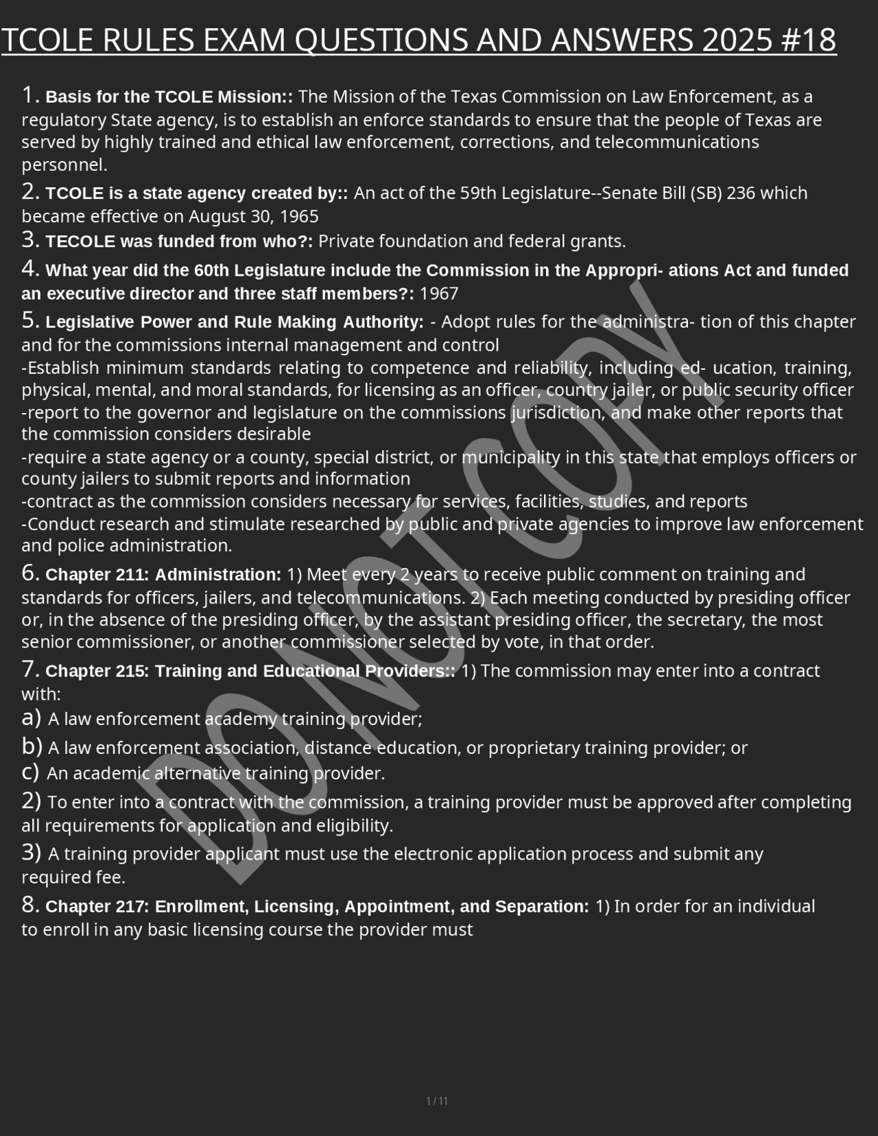 TCOLE Rules Exam Questions and Answers 2025 - Prof. Raj | Exams Law ...