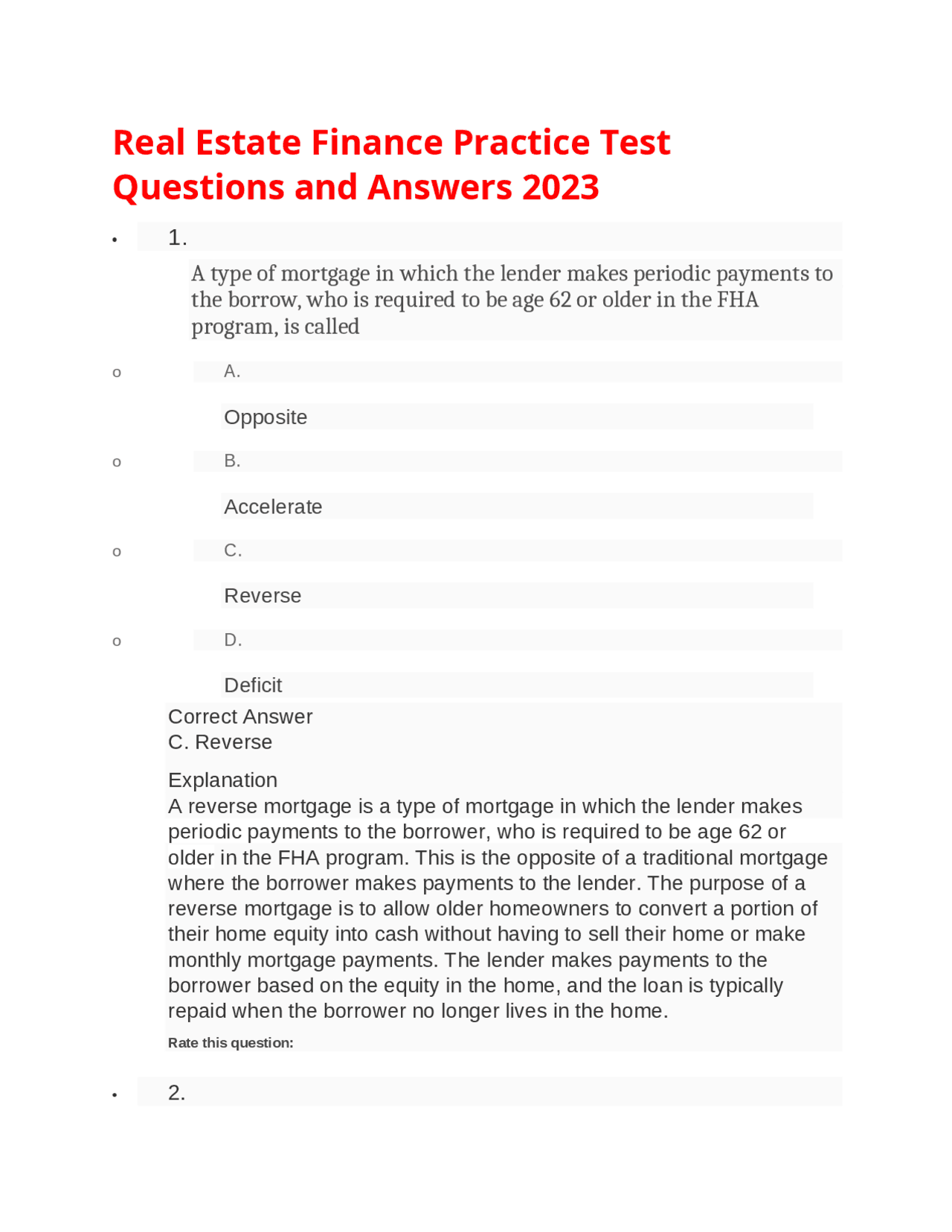 Real Estate Finance Practice Test: Questions and Answers 2023 | Exams ...