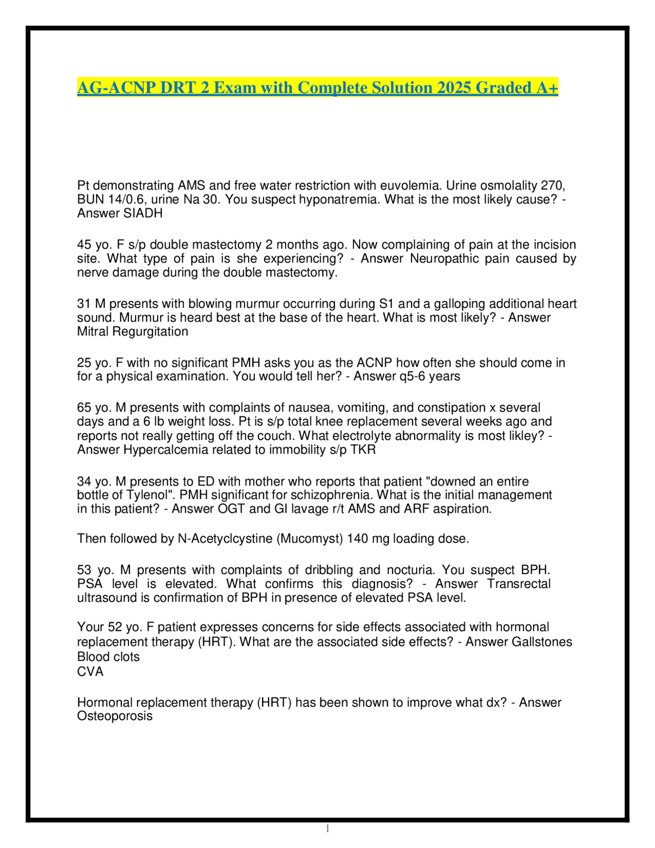 AG-ACNP DRT 2 Exam with Complete Solution 2025 Graded A+ | Exams ...