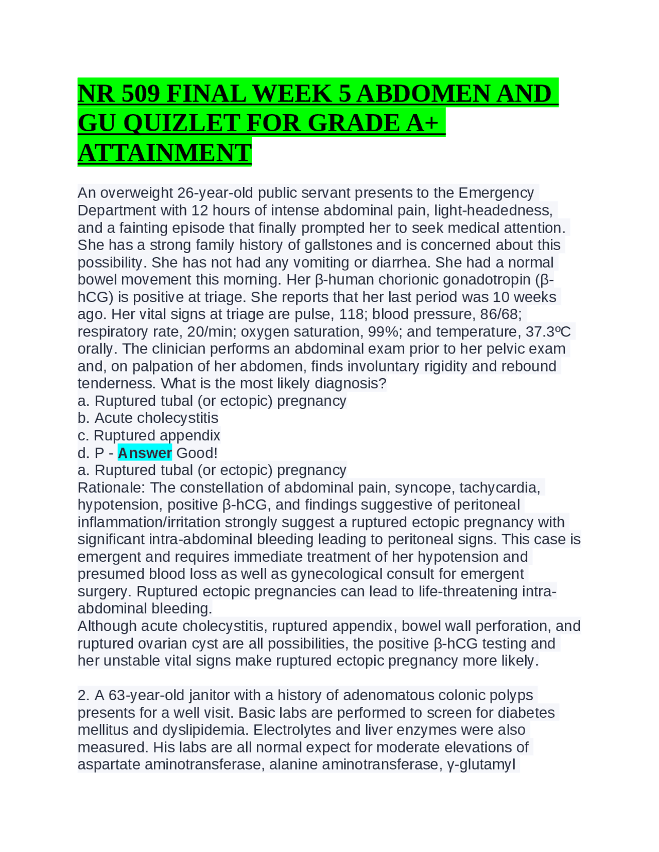 Abdomen and GU Quizlet for NR 509 Final Week 5 | Exams Nursing | Docsity