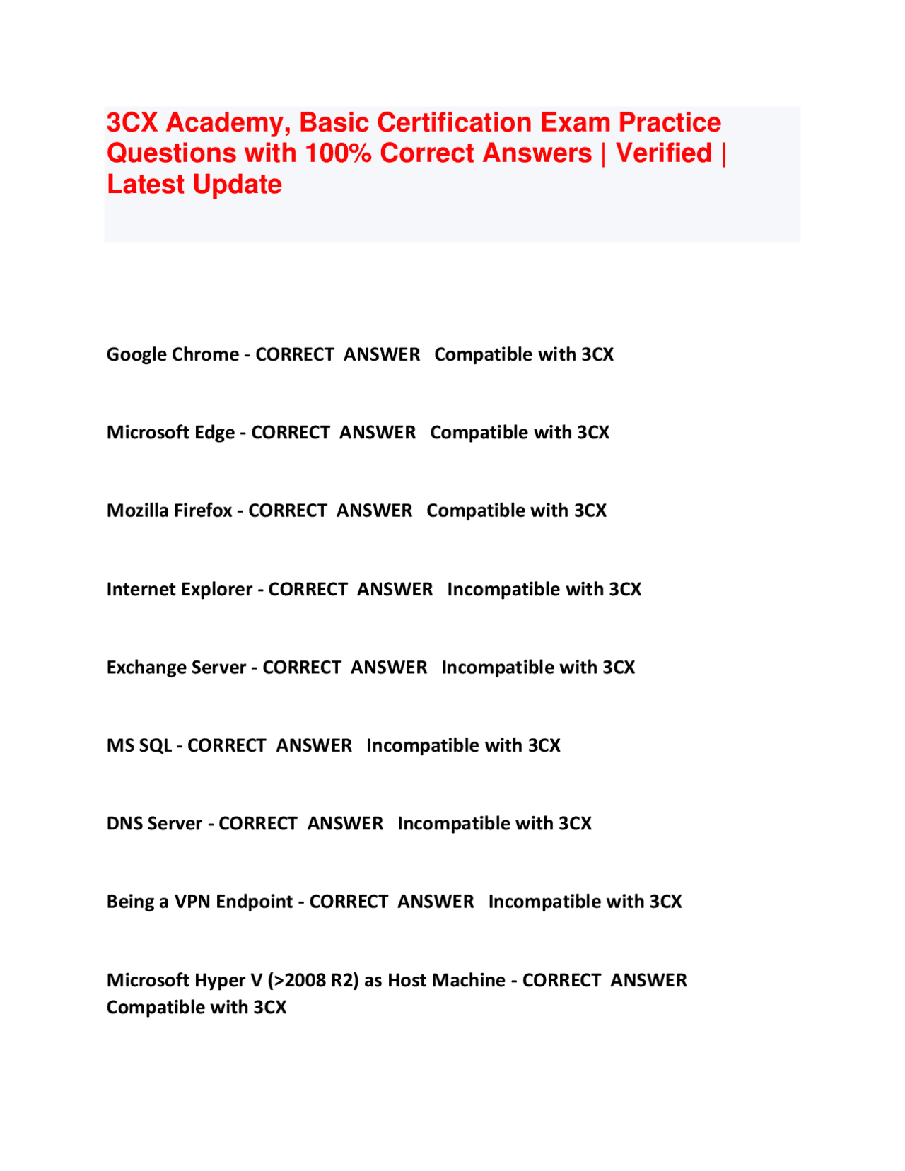 3CX Academy, Basic Certification Exam Practice Questions with 100% ...