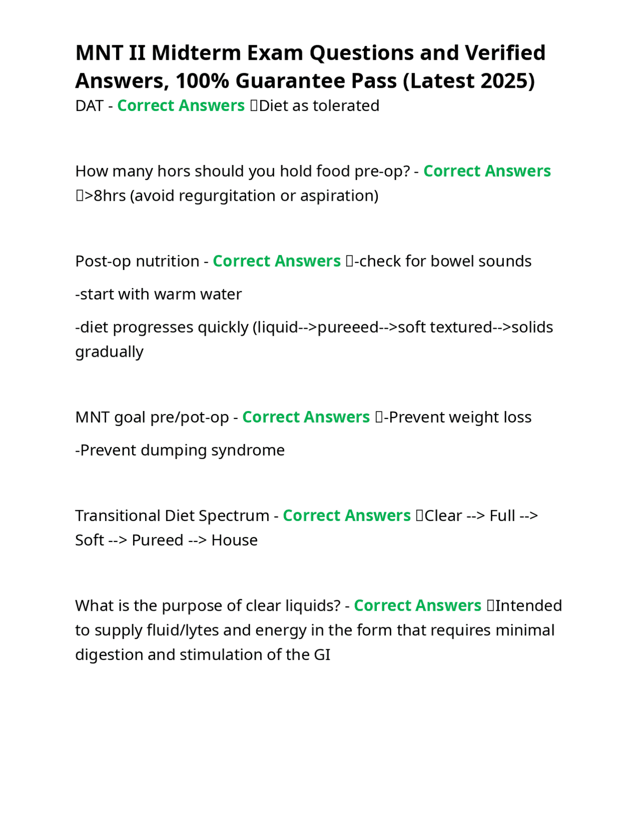 MNT II Midterm Exam Questions and Verified Answers, 100% Guarantee Pass ...