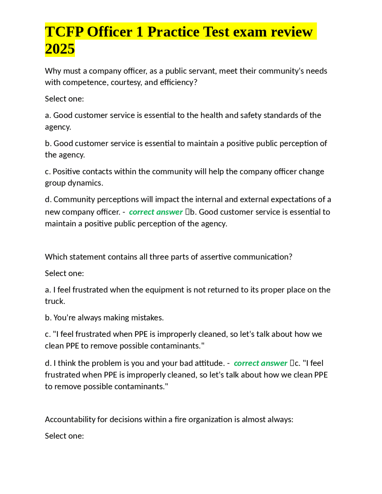 TCFP Officer 1 Practice Test: Leadership, Communication, and Ethics ...