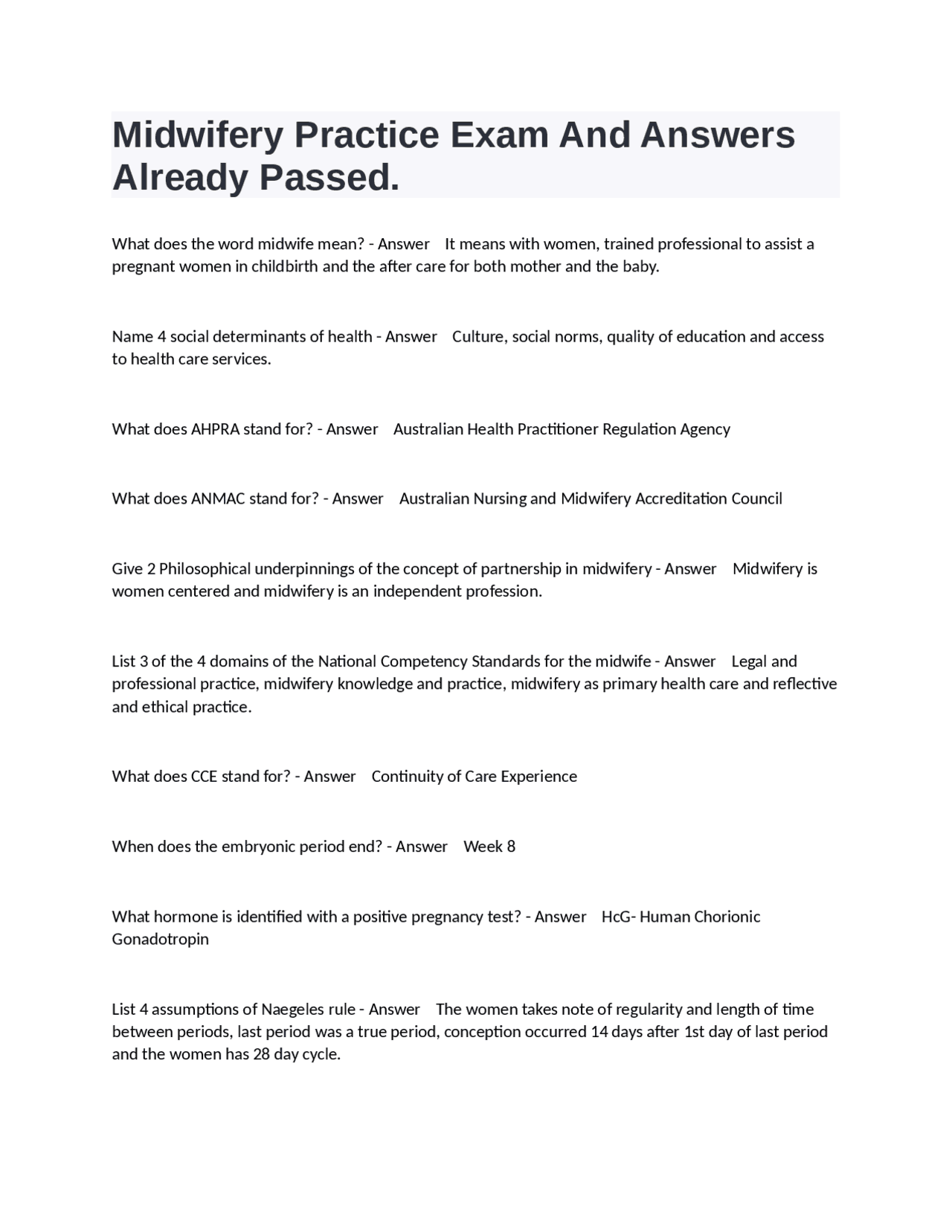 Midwifery Practice Exam And Answers Already Passed. | Exams Nursing ...