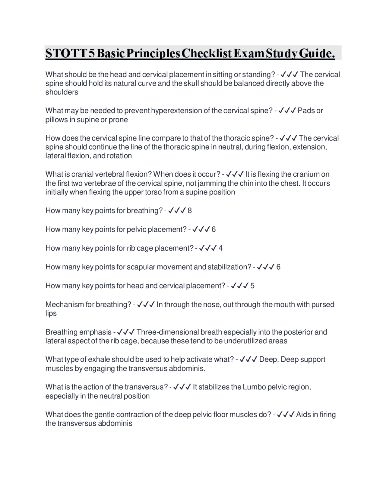 STOTT Pilates 5 Basic Principles Checklist Exam Study Guide | Exams ...