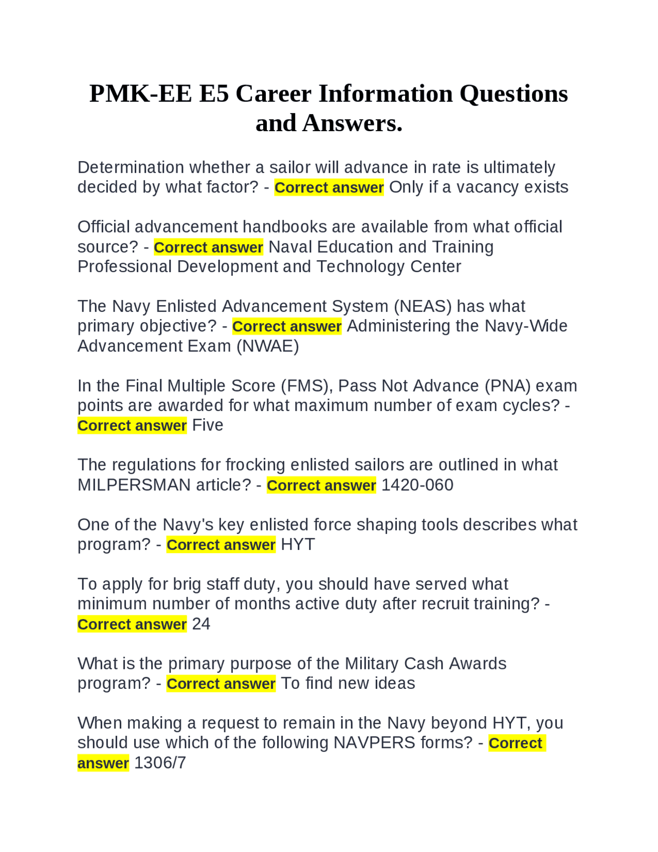 PMK-EE E5 Career Information Questions and Answers. | Exams Military ...