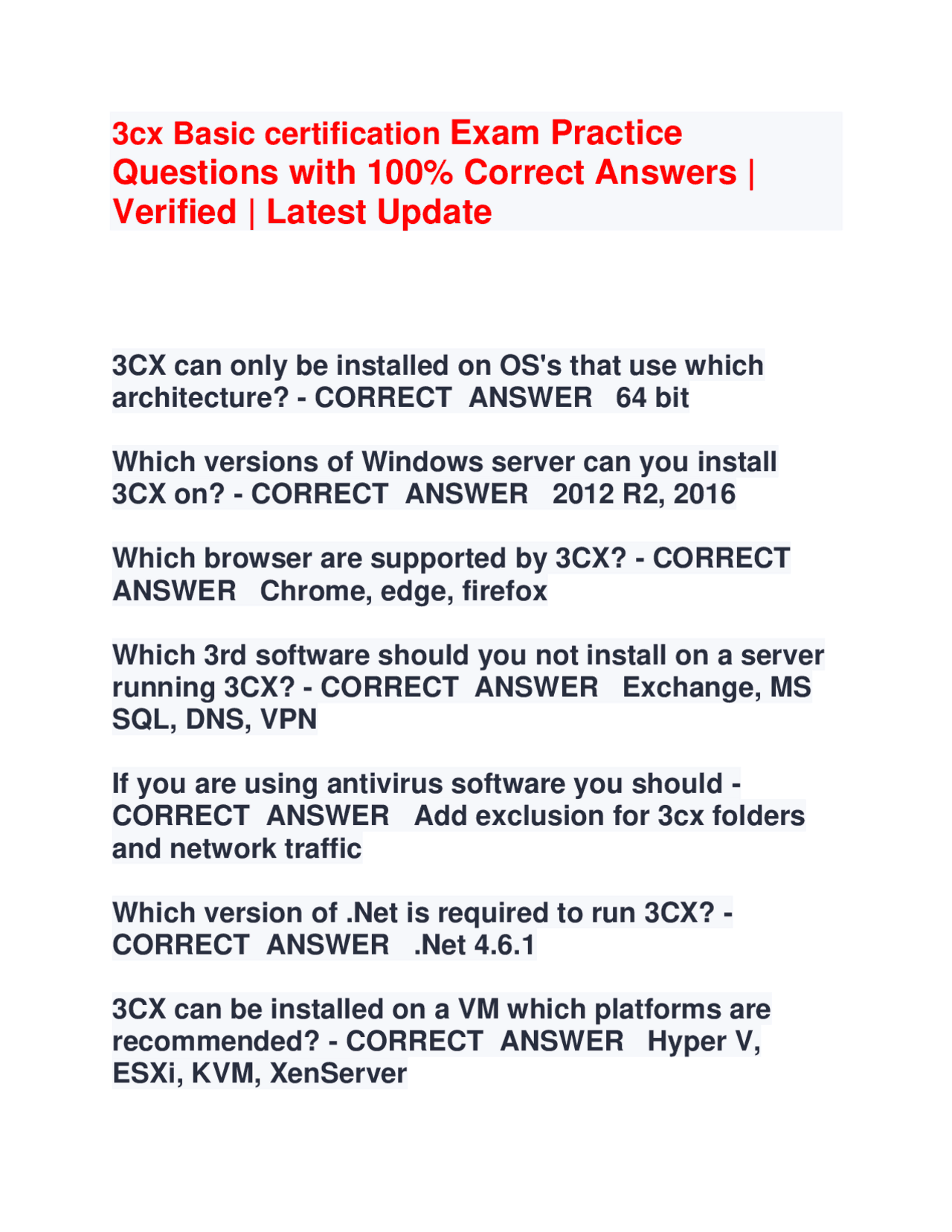 3cx Basic certification Exam Practice Questions with 100% Correct ...