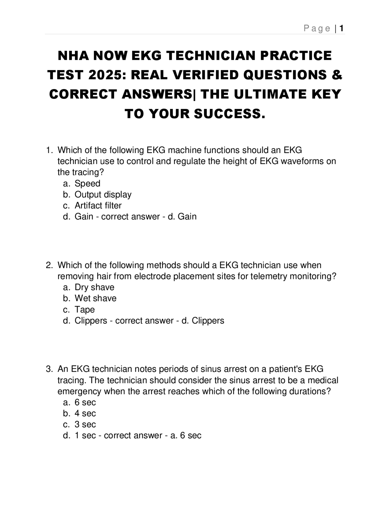 EKG Technician Practice Test: Real Verified Questions and Answers ...