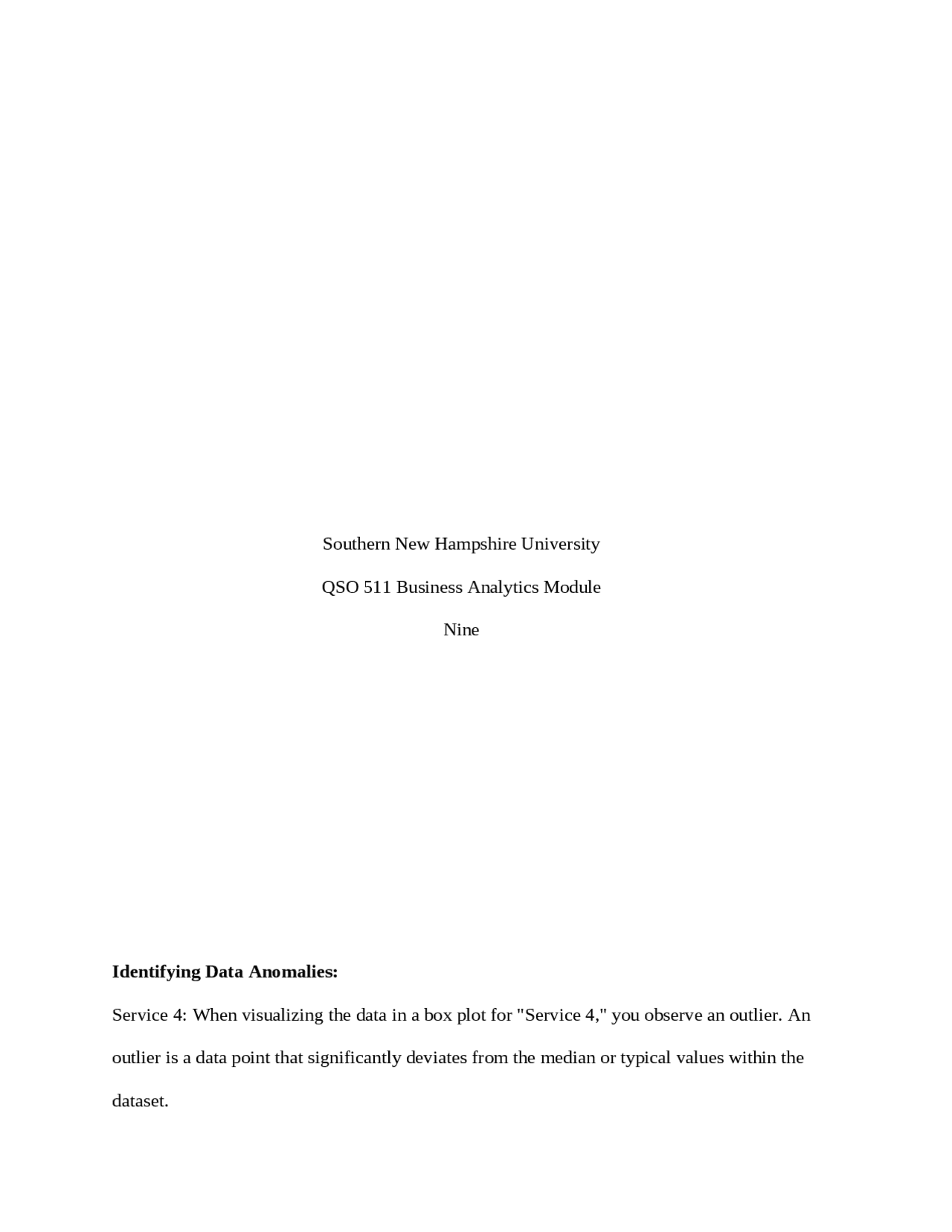 Southern New Hampshire University QSO 511 Business Analyti | Thesis ...