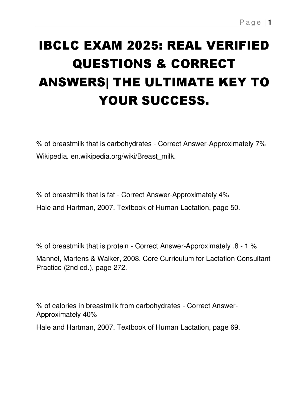 IBCLC Exam 2025: Real Verified Questions & Correct Answers | Exams ...