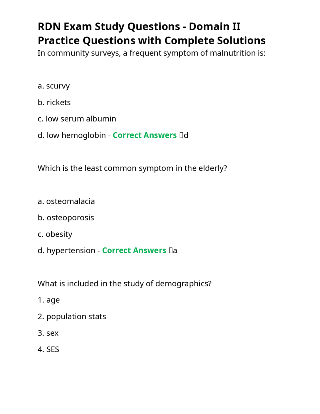 RDN Exam Study Questions - Domain II Practice Questions with Complete ...