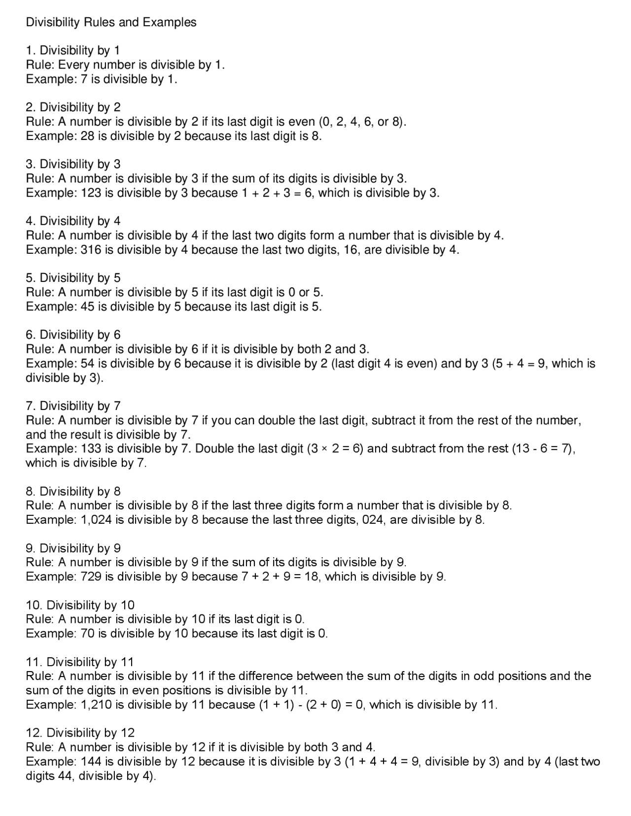 Divisibility Rules From 1 to 20 with examples | Study notes Mathematics ...