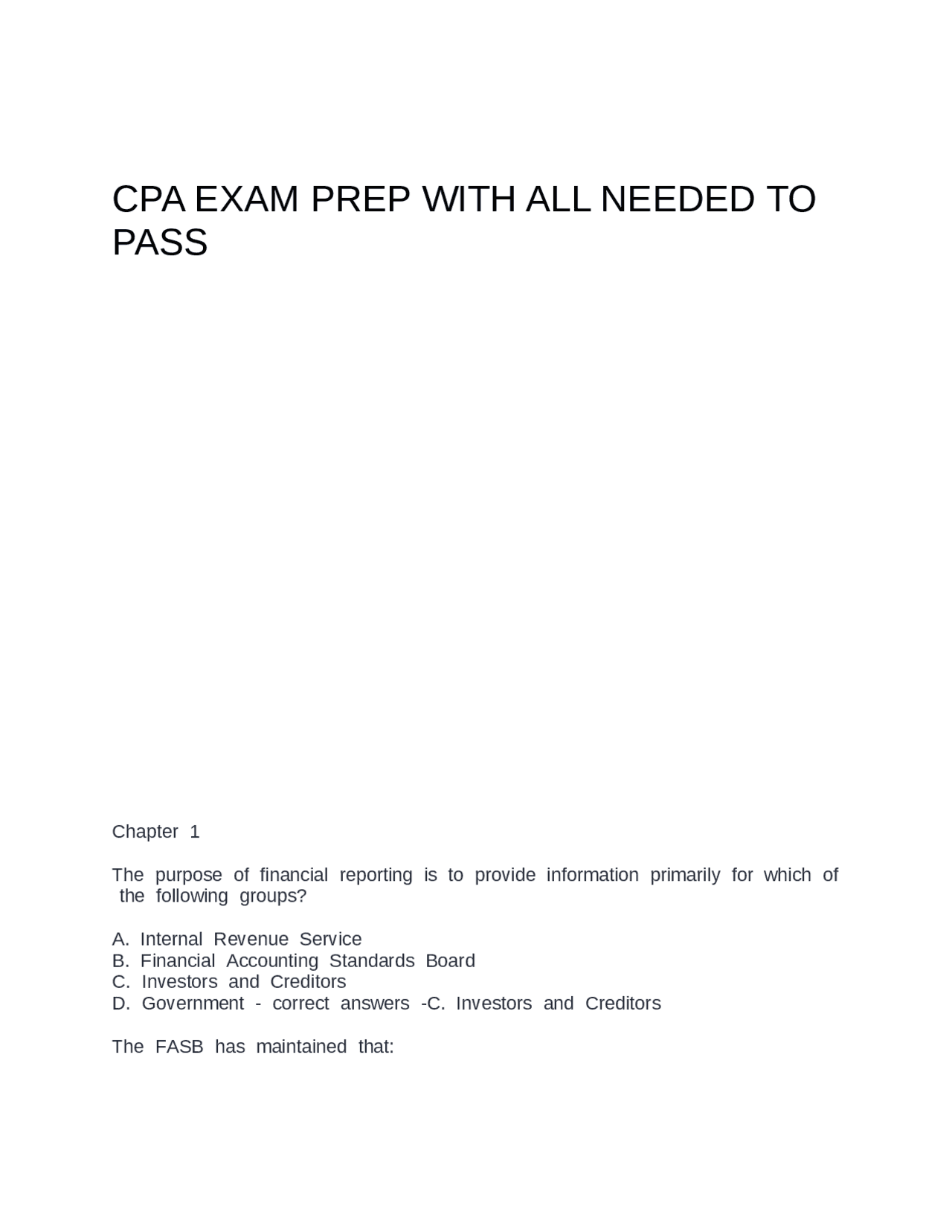 CPA EXAM PREP WITH ALL NEEDED TO PASS.docx | Exams Nursing | Docsity