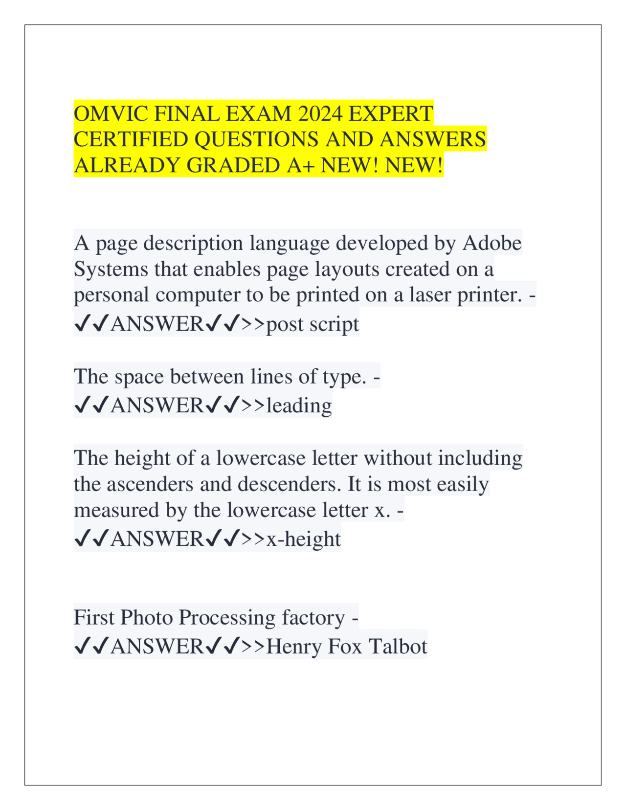OMVIC FINAL EXAM 2024 EXPERT CERTIFIED QUESTIONS AND ANSWERS ALREADY ...