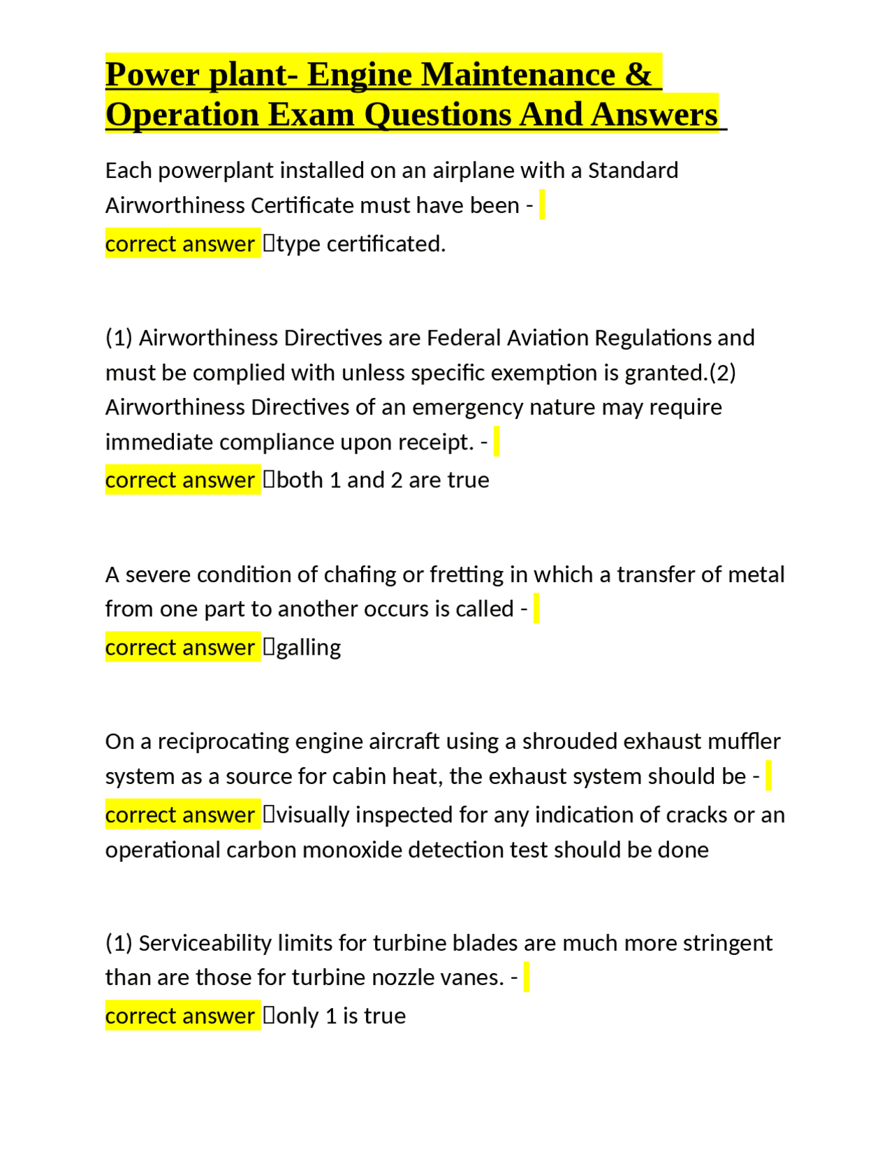 Power plant- Engine Maintenance & Operation Exam Questions And Answers ...