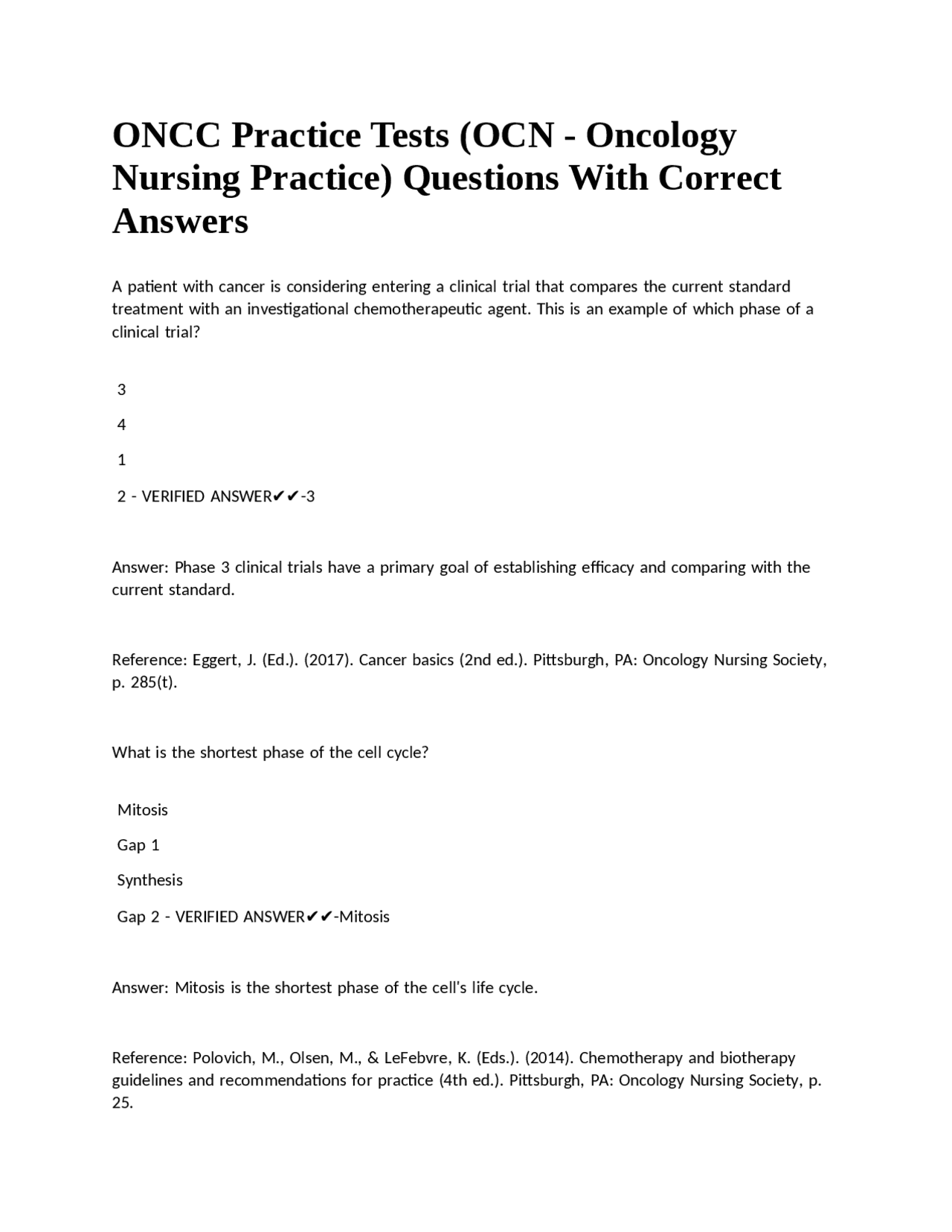 ONCC Practice Tests (OCN - Oncology Nursing Practice) Questions With ...