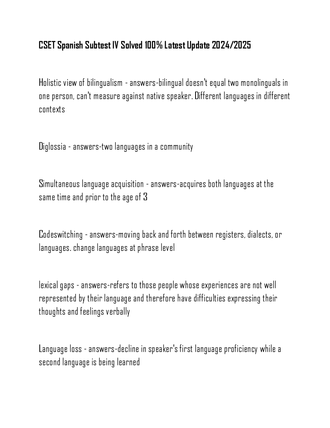 CSET Spanish Subtest IV Solved 100% Latest Update 2024/2025 | Exams ...