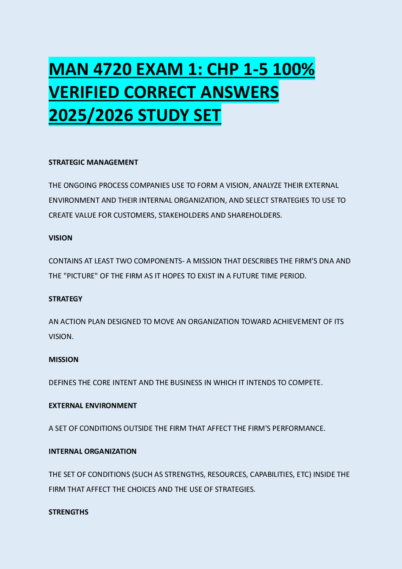 MAN 4720 EXAM 1: CHP 1-5 100% VERIFIED CORRECT ANSWERS 2025/2026 STUDY SET | Exams Organization ...