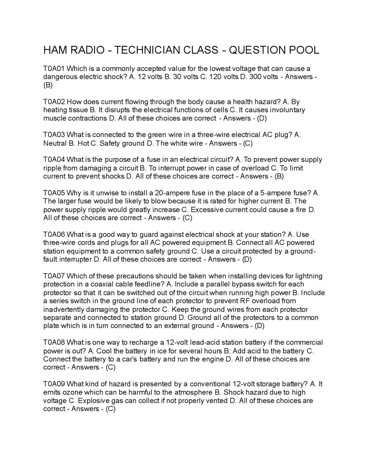 HAM RADIO - TECHNICIAN CLASS - QUESTION POOL | Exams Social Sciences ...