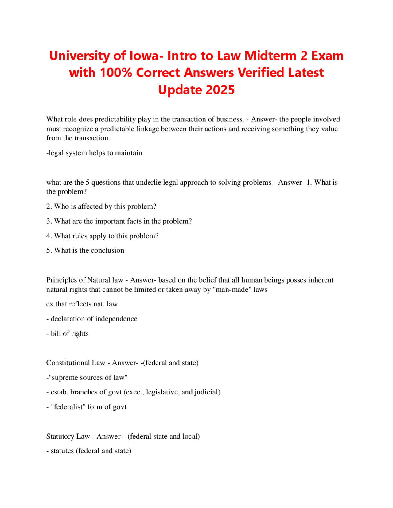 Introduction to Law Midterm 2 Exam: Questions and Answers | Exams ...