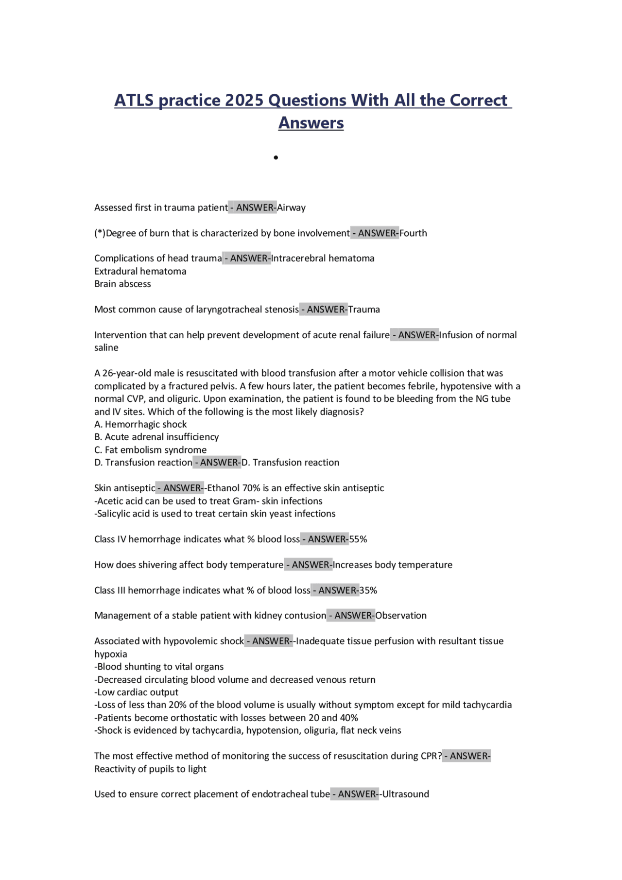 ATLS Practice Questions 2025: Comprehensive Review with Answers | Exams ...