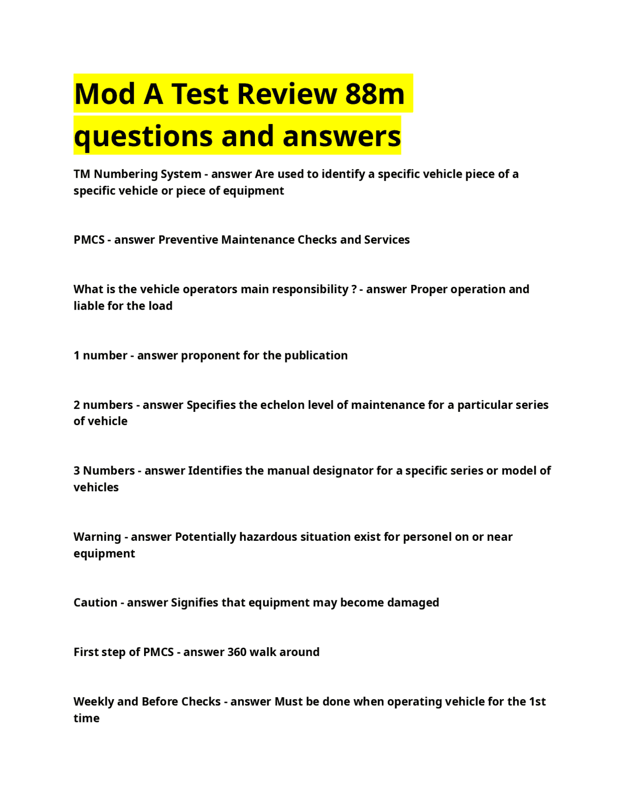 Mod A Test Review 88m questions and answers | Exams Biology | Docsity