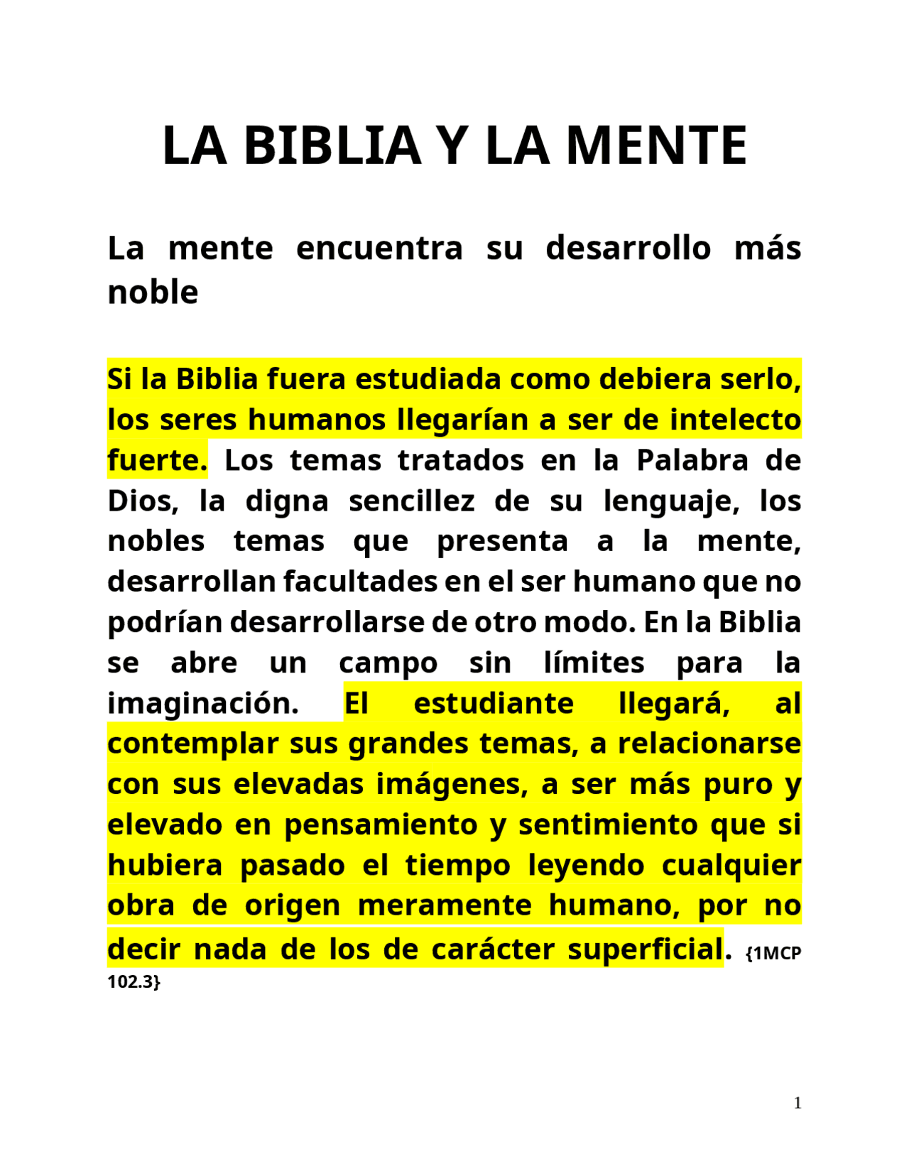La biblia y la mente | Summaries Family and Consumer Science | Docsity