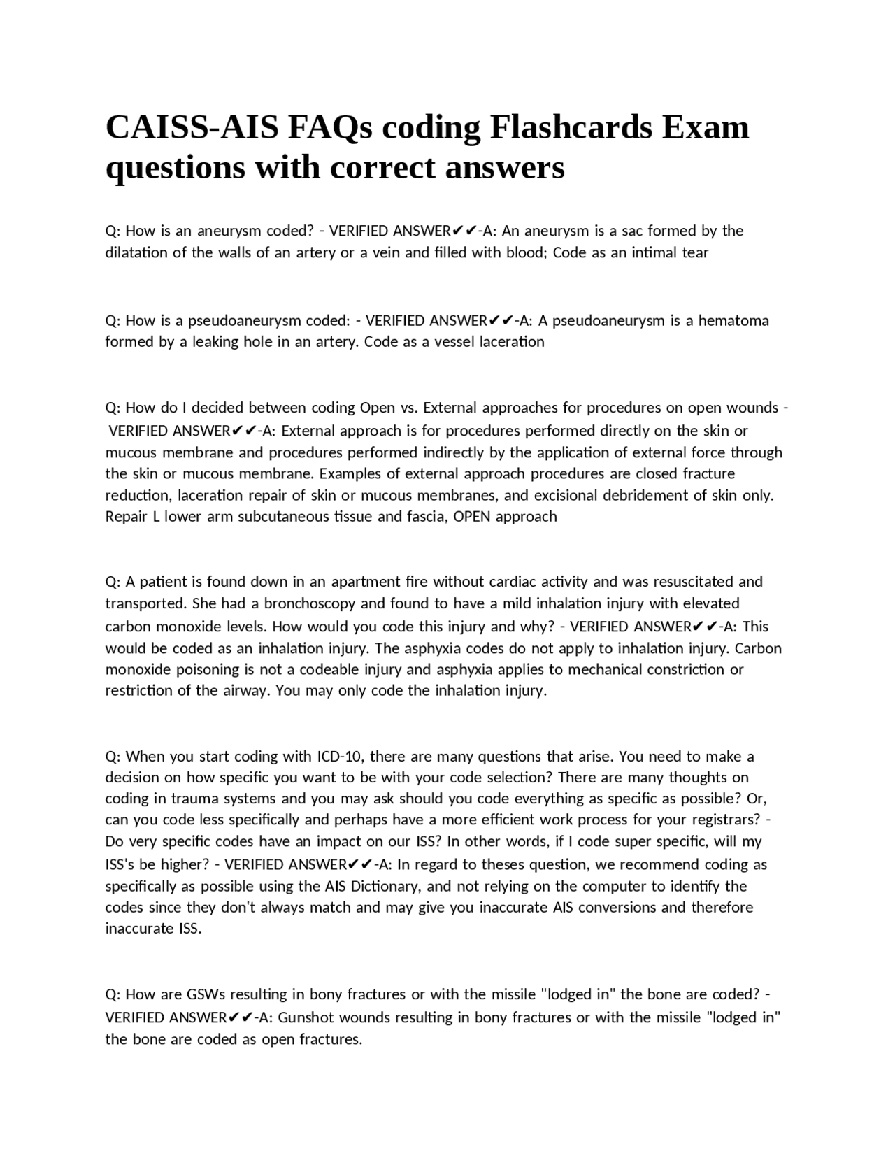 CAISS-AIS FAQs coding Flashcards Exam questions with correct answers ...