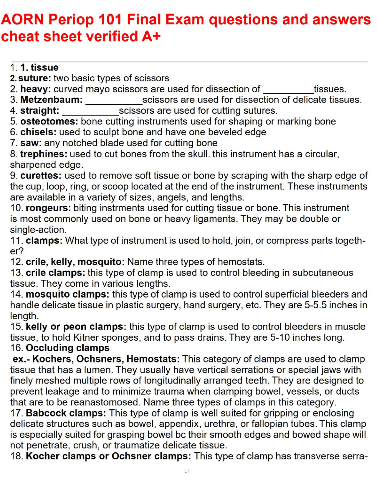 AORN Periop 101 Final Exam questions and answers cheat sheet verified ...