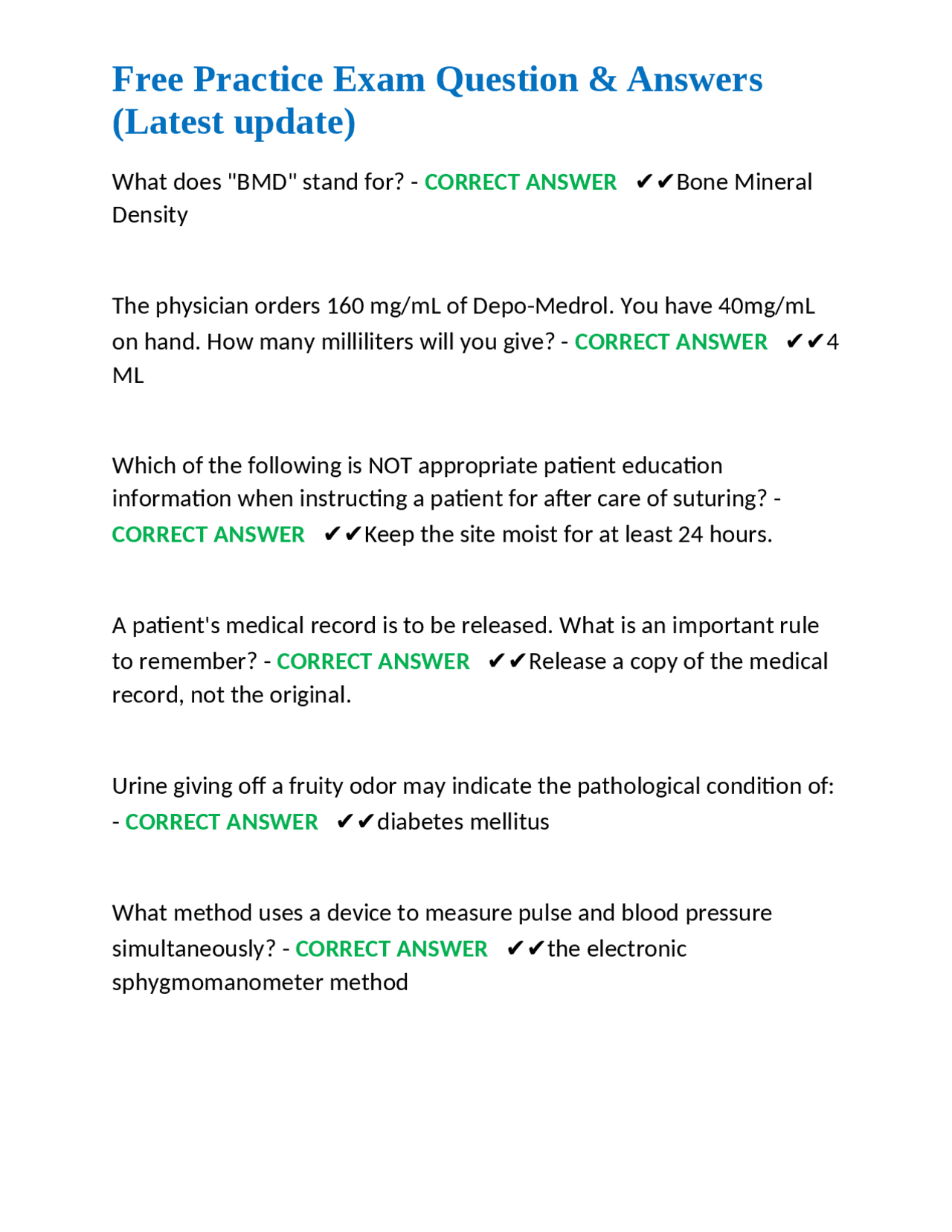 Free Practice Exam Question & Answers (Latest update) | Exams Nursing ...