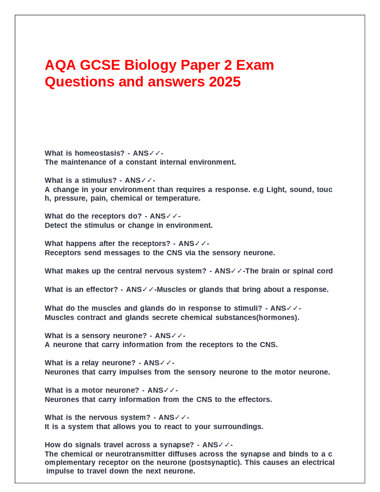 AQA GCSE Biology Paper 2 Exam Questions and answers | Exams Biology ...