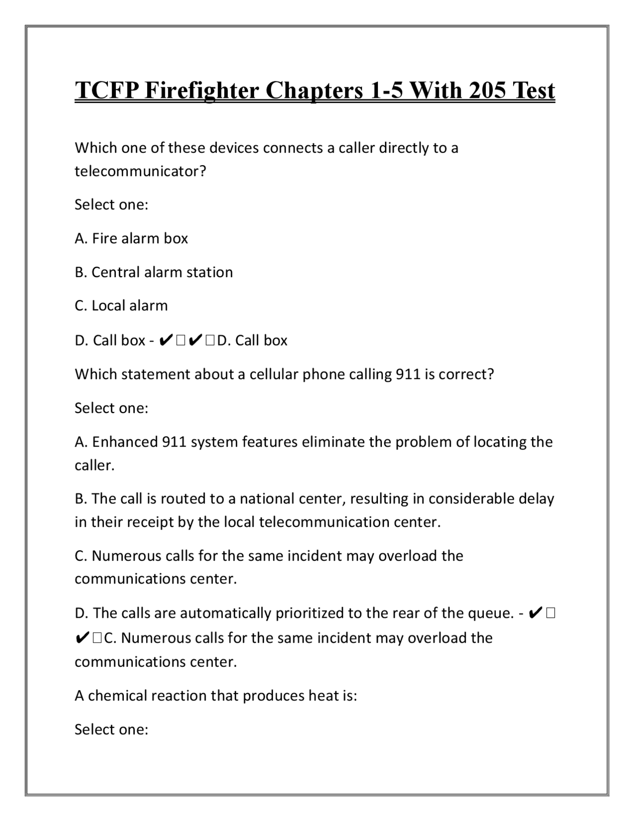 TCFP Firefighter Chapters 1-5 With 205 Test Questions With Verified ...