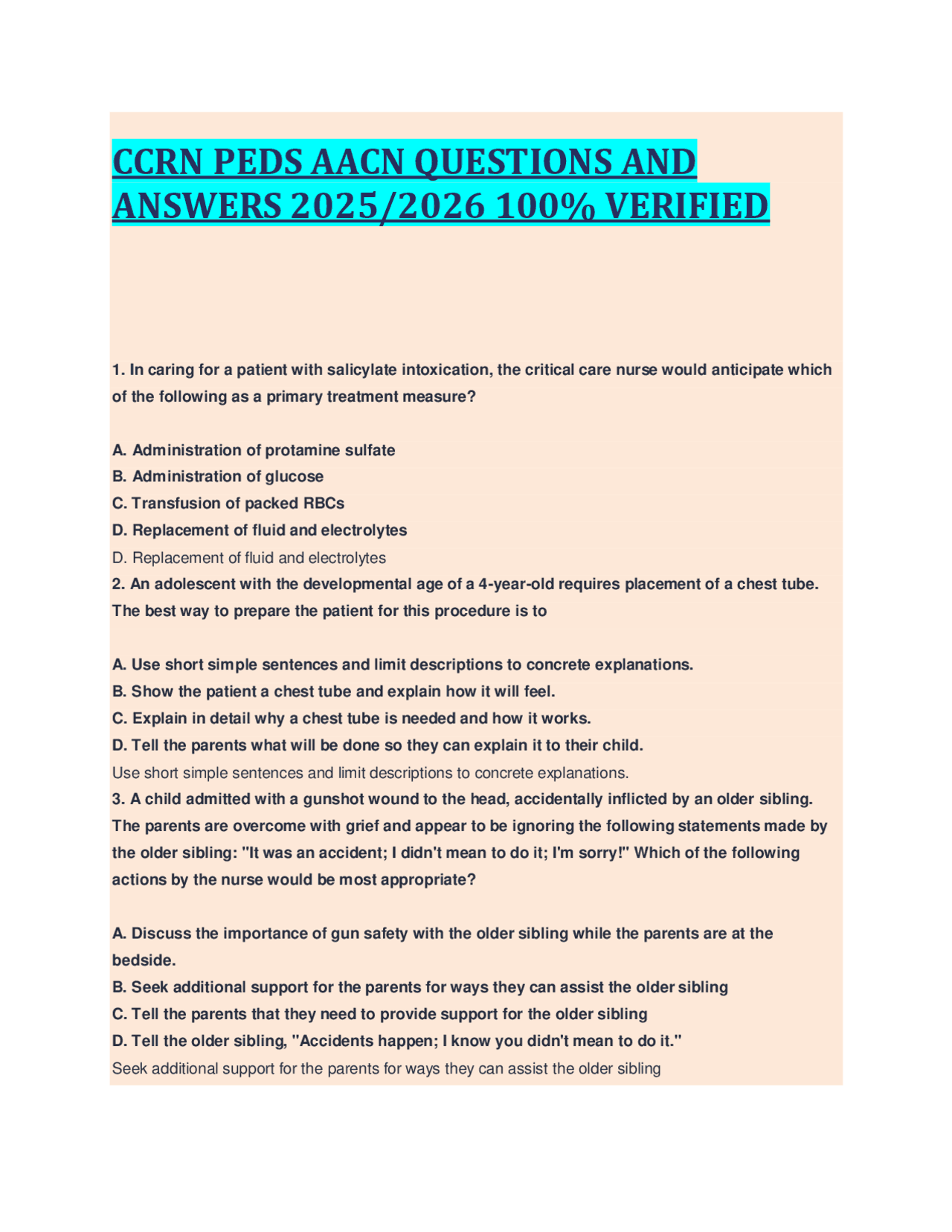 CCRN PEDS AACN Questions and Answers: A Comprehensive Guide for ...