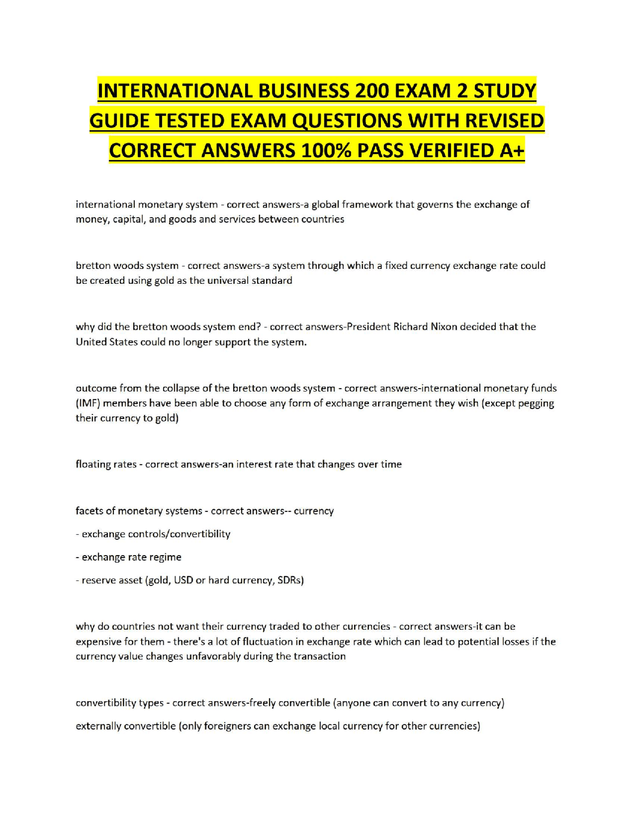 NTERNATIONAL BUSINESS 200 EXAM 2 QUESTIONS WITH CORRECT ANSWERS ...