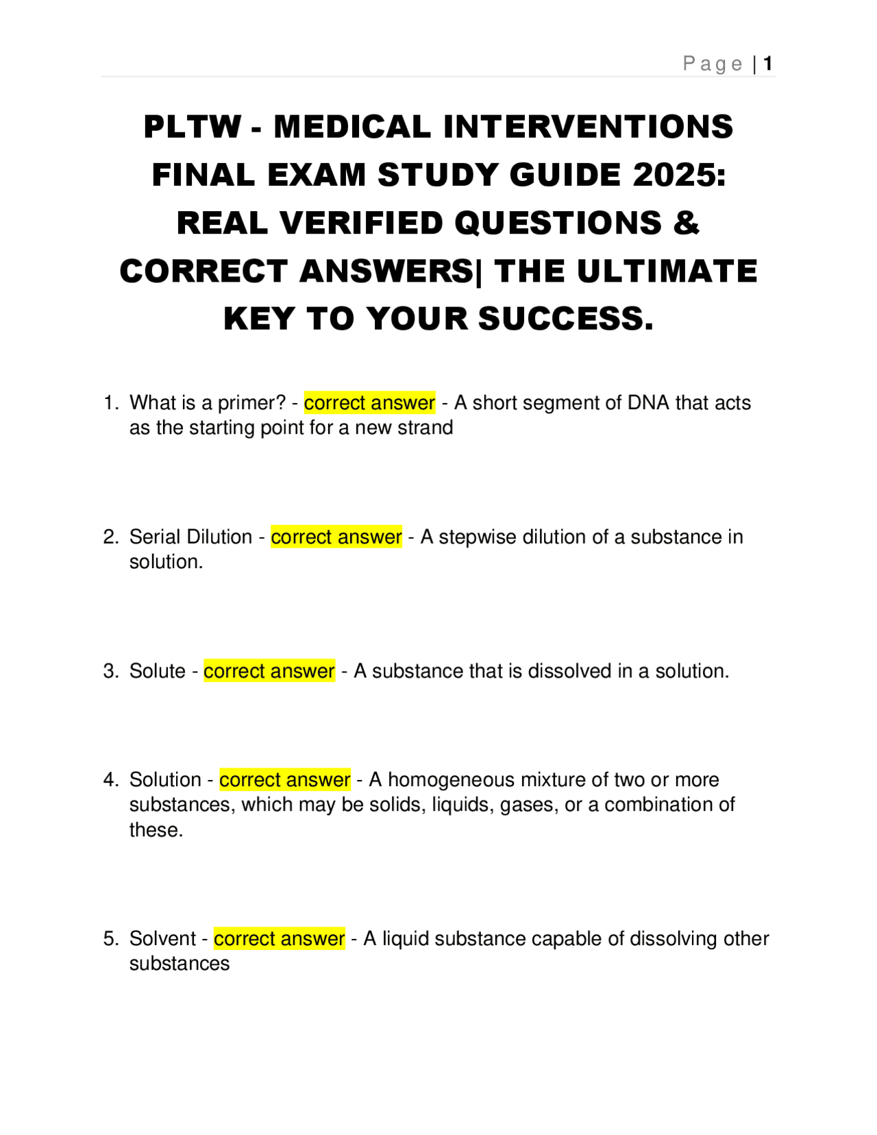 PLTW Medical Interventions Final Exam Study Guide: Verified Questions ...