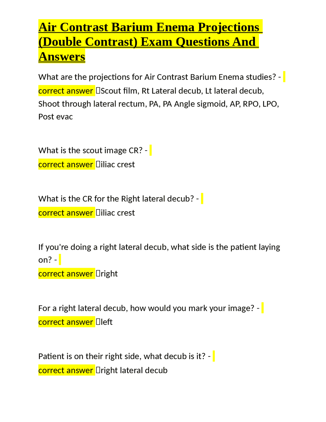 Air Contrast Barium Enema Projections (Double Contrast) Exam Questions ...