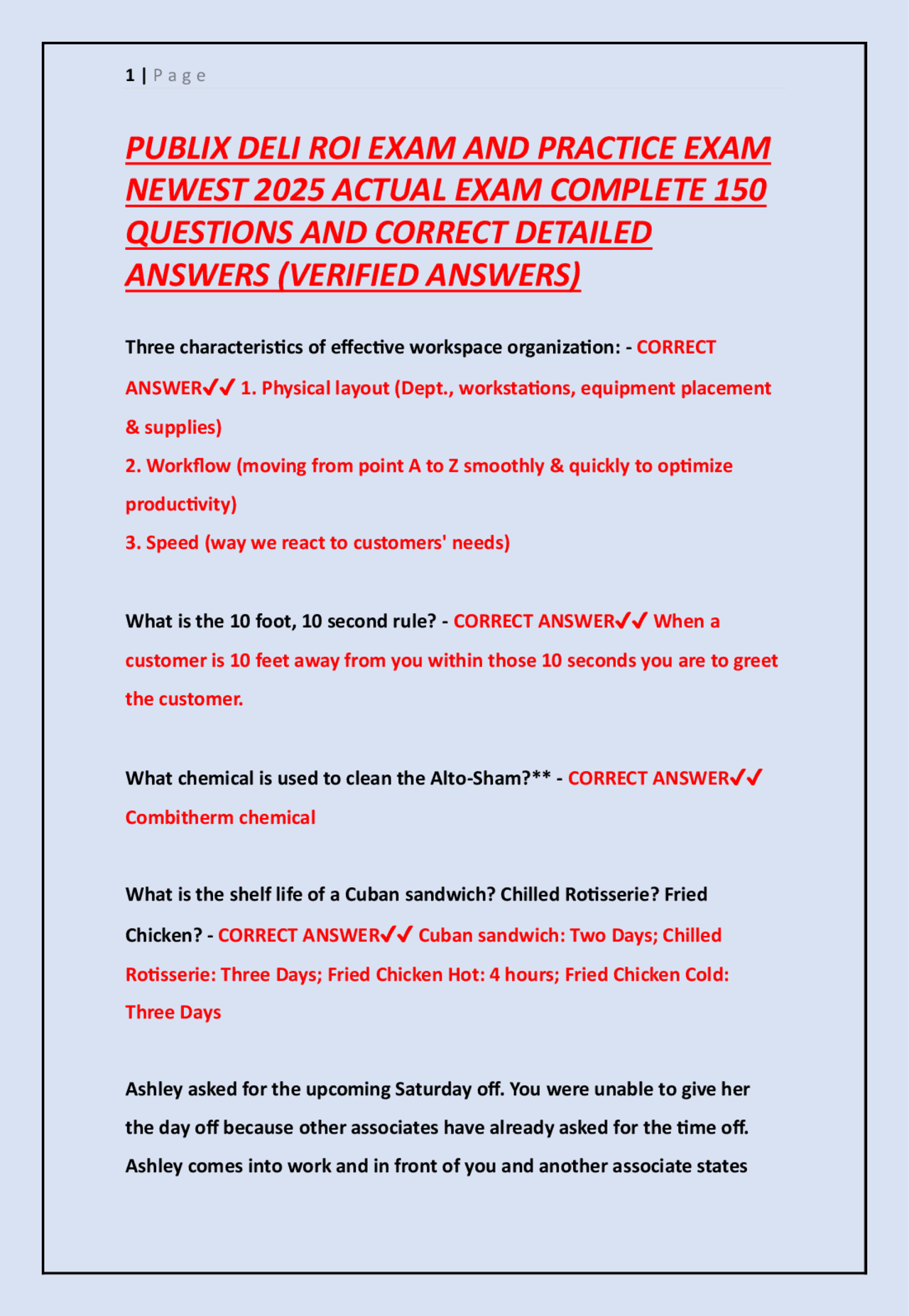 PUBLIX DELI ROI EXAM AND PRACTICE EXAM NEWEST 2025 ACTUAL EXAM COMPLETE ...