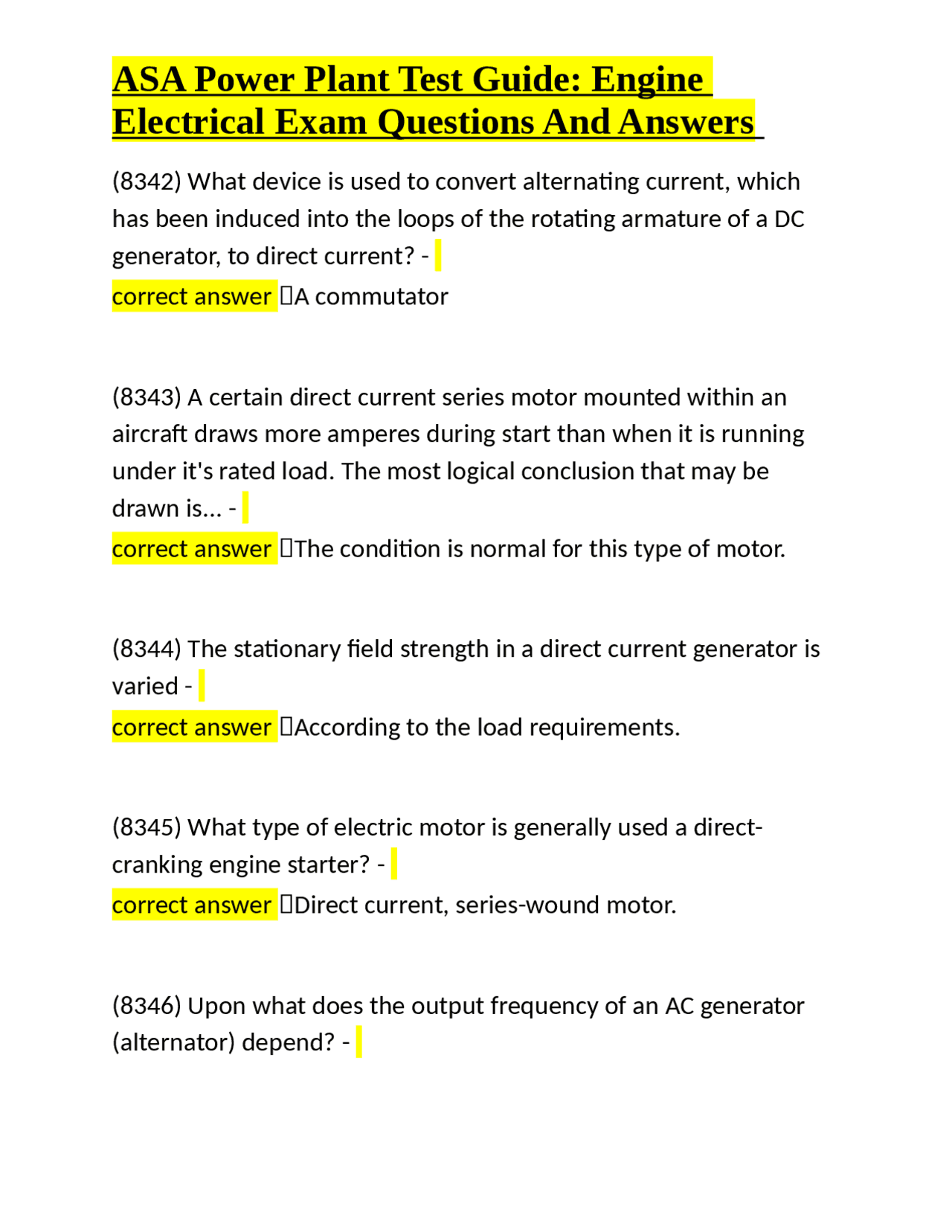 ASA Power Plant Test Guide: Engine Electrical Exam Questions And ...