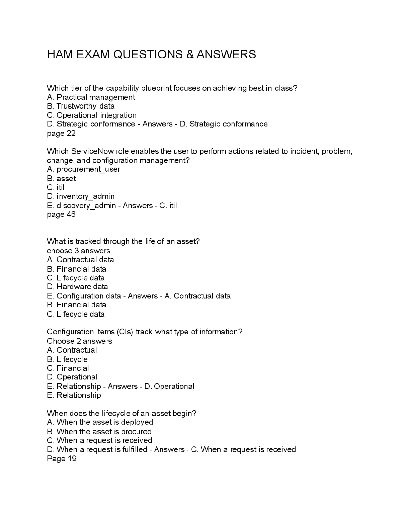 ServiceNow HAM Exam Questions and Answers | Exams Social Sciences | Docsity